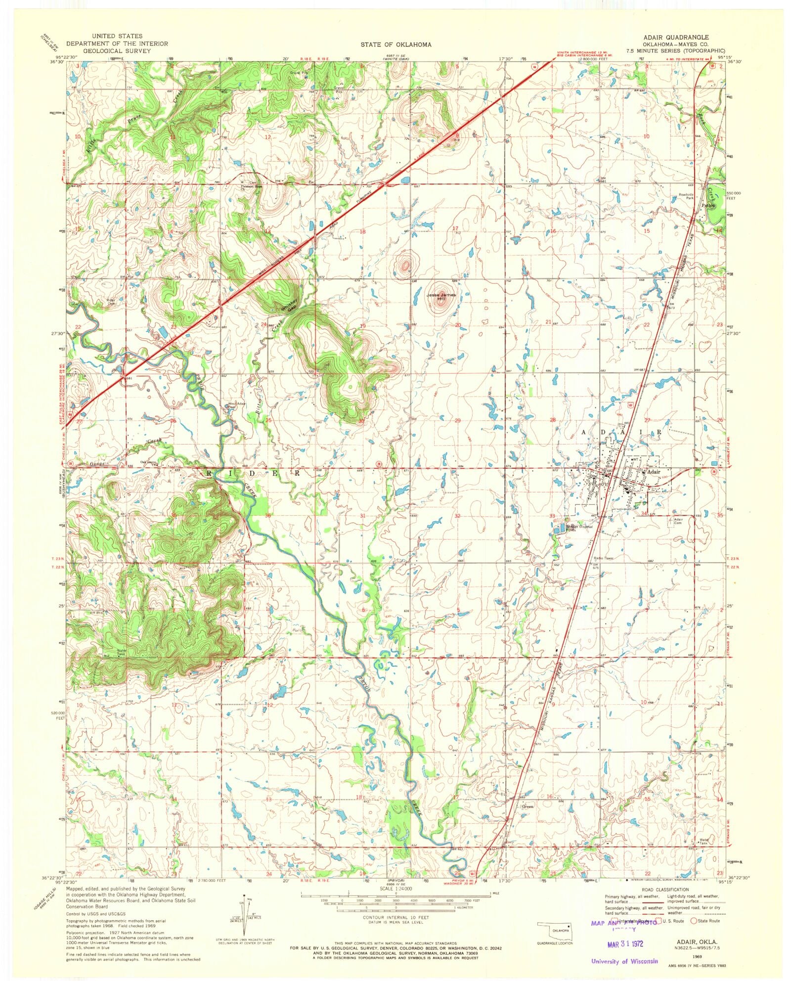Classic USGS Adair Oklahoma 7.5'x7.5' Topo Map – MyTopo Map Store