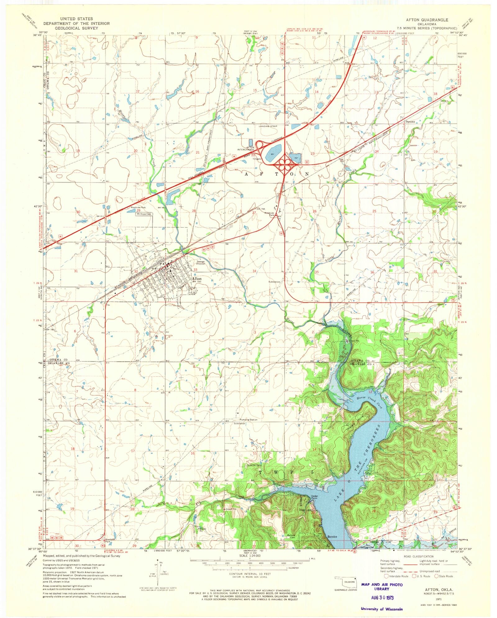 Classic USGS Afton Oklahoma 7.5'x7.5' Topo Map – MyTopo Map Store