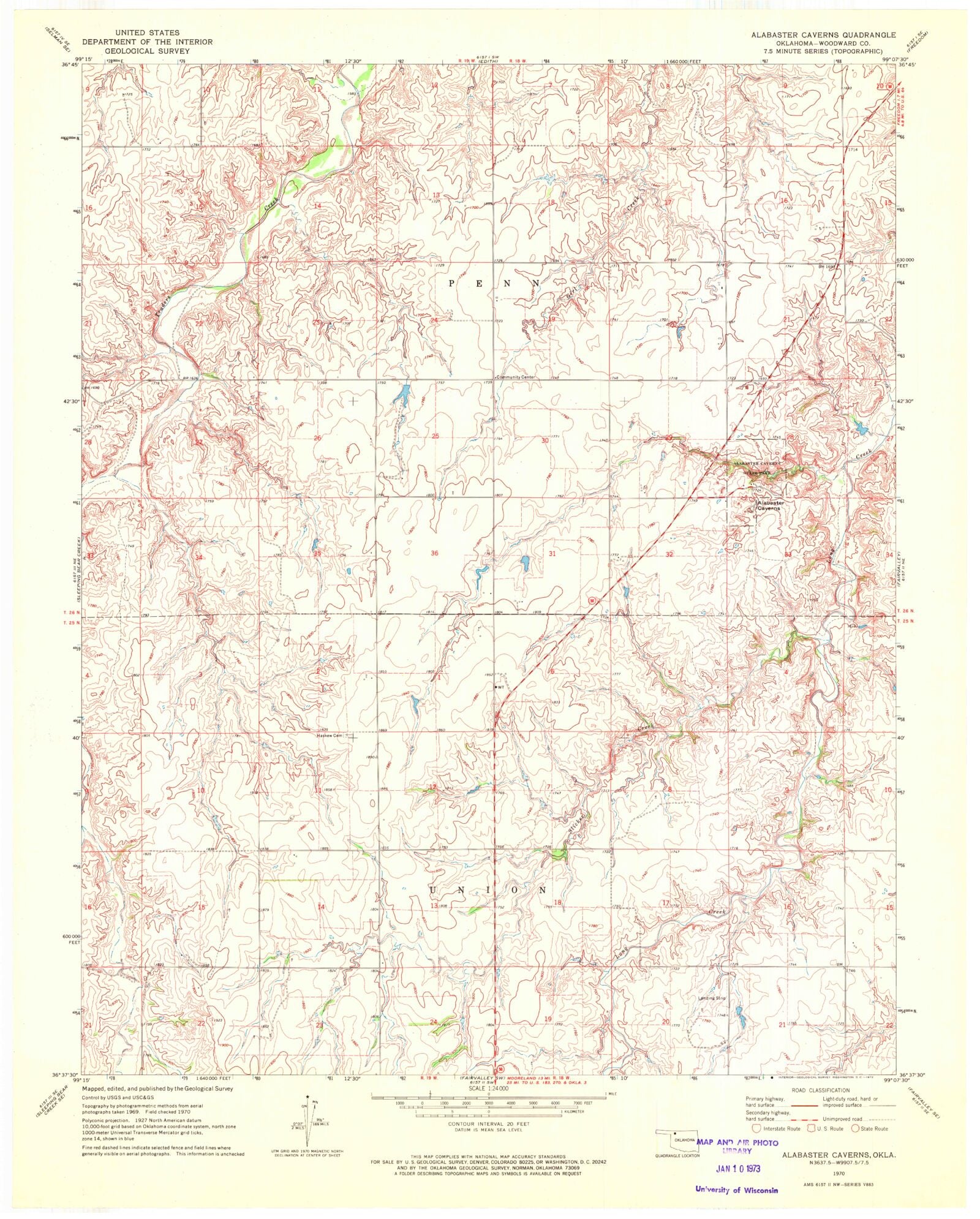 Classic USGS Alabaster Caverns Oklahoma 7.5'x7.5' Topo Map – MyTopo Map ...