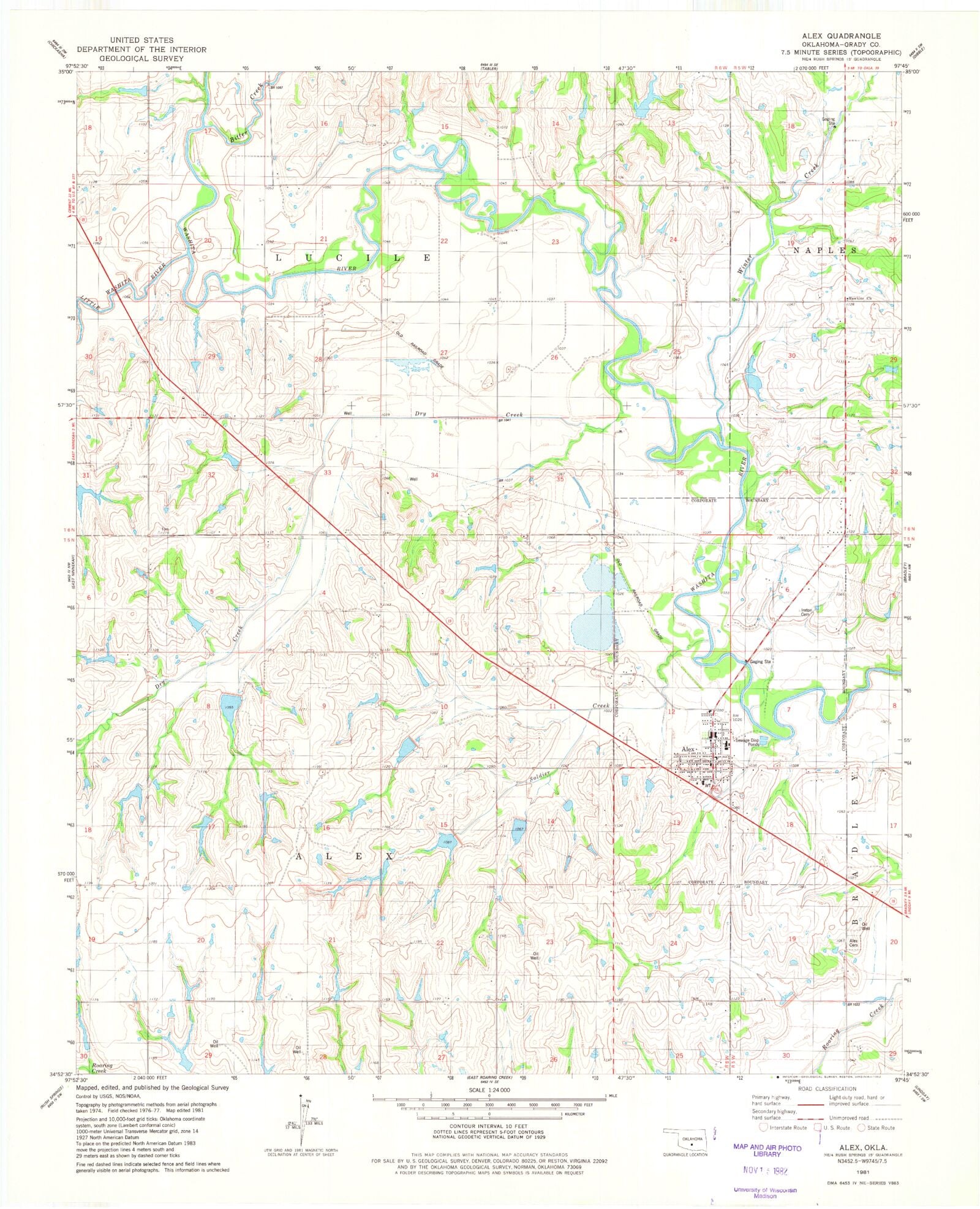 Classic USGS Alex Oklahoma 7.5'x7.5' Topo Map – MyTopo Map Store