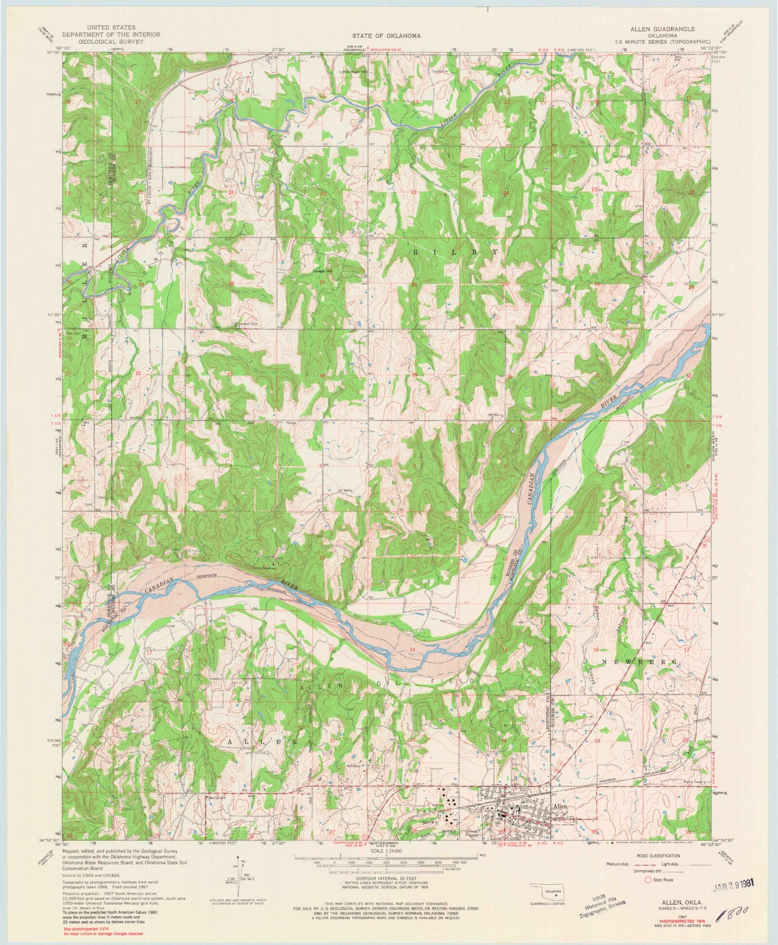 Classic USGS Allen Oklahoma 7.5'x7.5' Topo Map – MyTopo Map Store