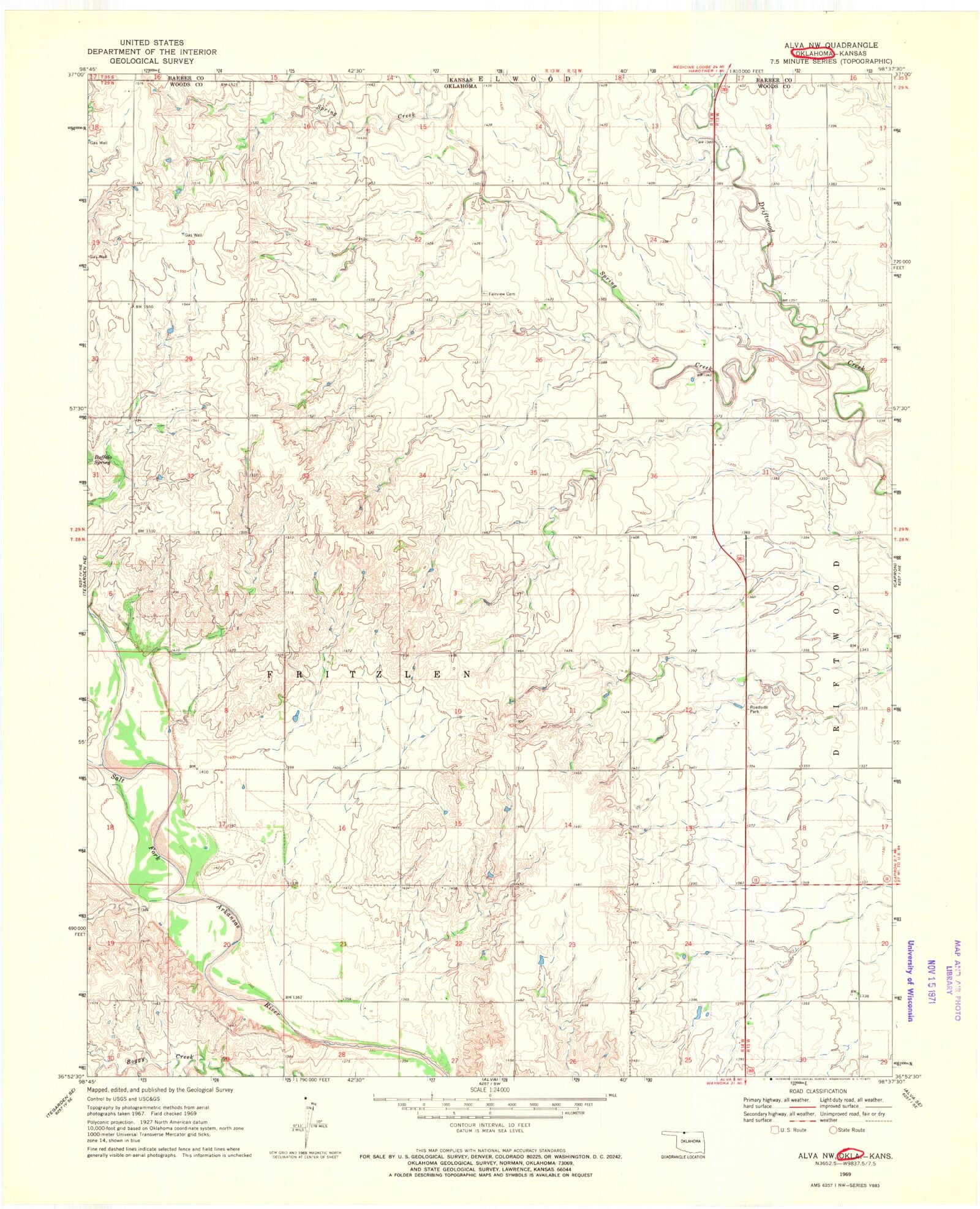 Classic USGS Alva NW Oklahoma 7.5'x7.5' Topo Map – MyTopo Map Store