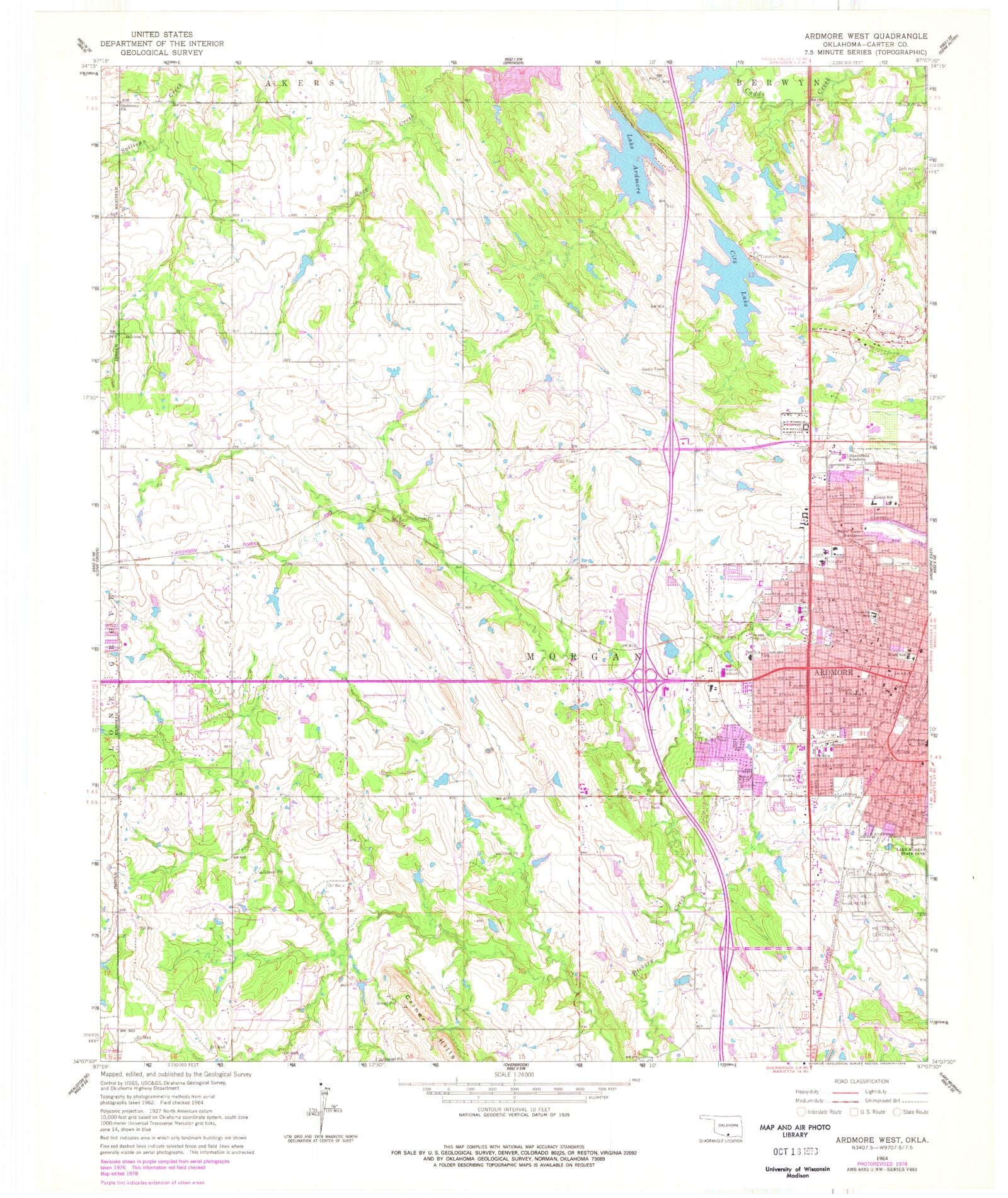 Classic USGS Ardmore West Oklahoma 7.5'x7.5' Topo Map – MyTopo Map Store