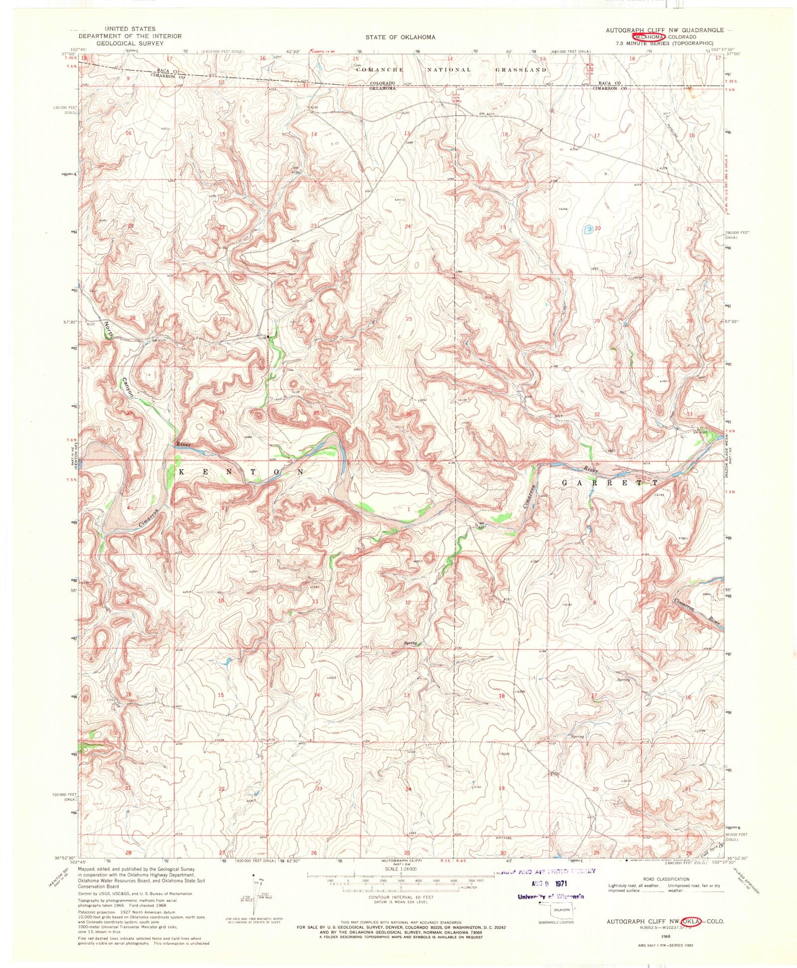 Classic USGS Autograph Cliff NW Oklahoma 7.5'x7.5' Topo Map – MyTopo ...