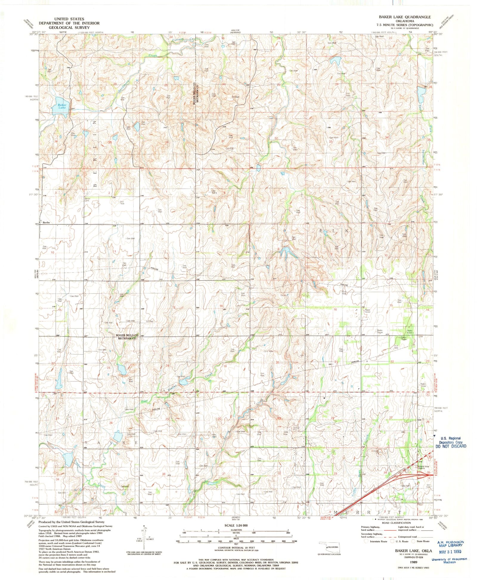 Classic USGS Baker Lake Oklahoma 7.5'x7.5' Topo Map – MyTopo Map Store