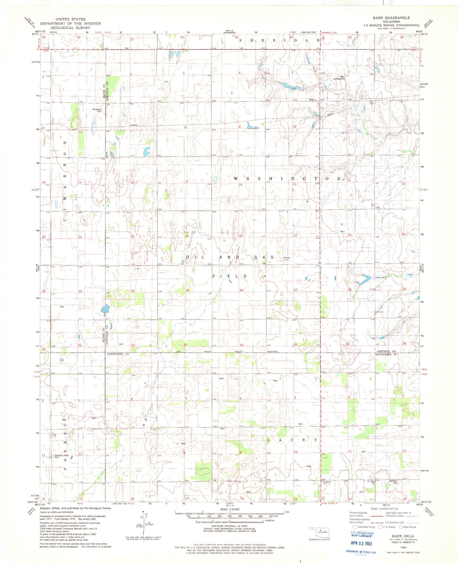 Classic USGS Barr Oklahoma 7.5'x7.5' Topo Map – MyTopo Map Store