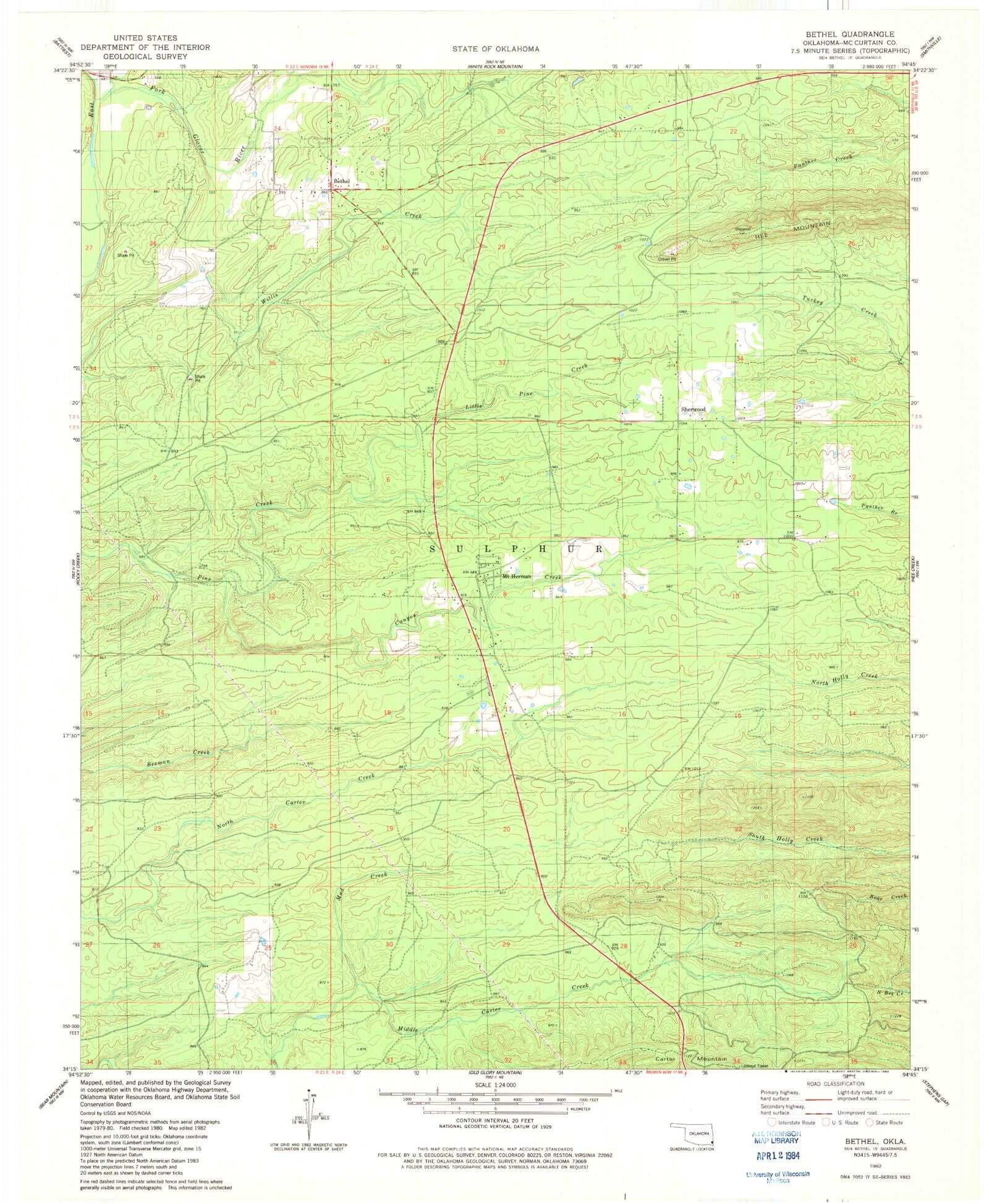 Classic USGS Bethel Oklahoma 7.5'x7.5' Topo Map – MyTopo Map Store