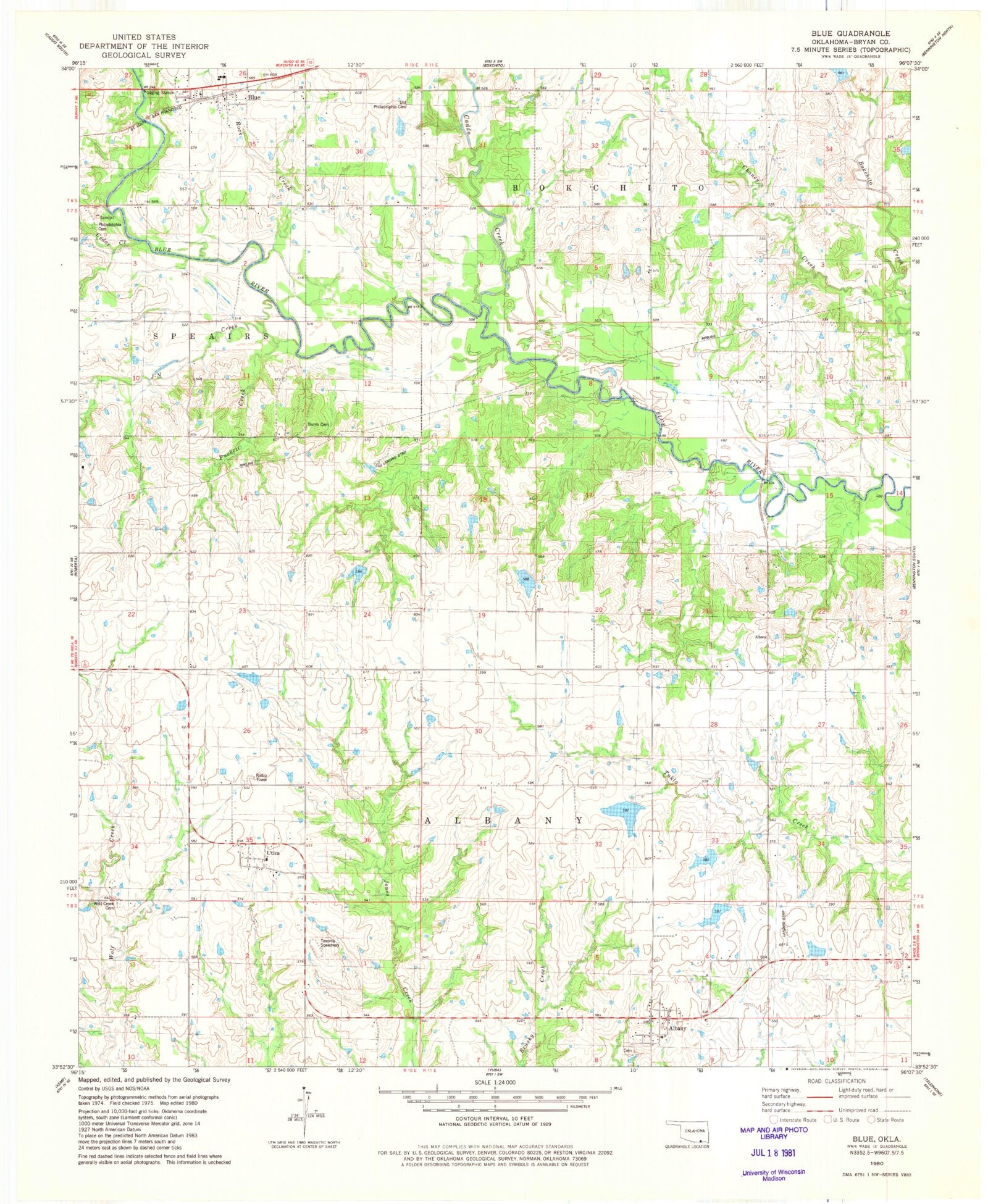 Classic USGS Blue Oklahoma 7.5'x7.5' Topo Map – MyTopo Map Store