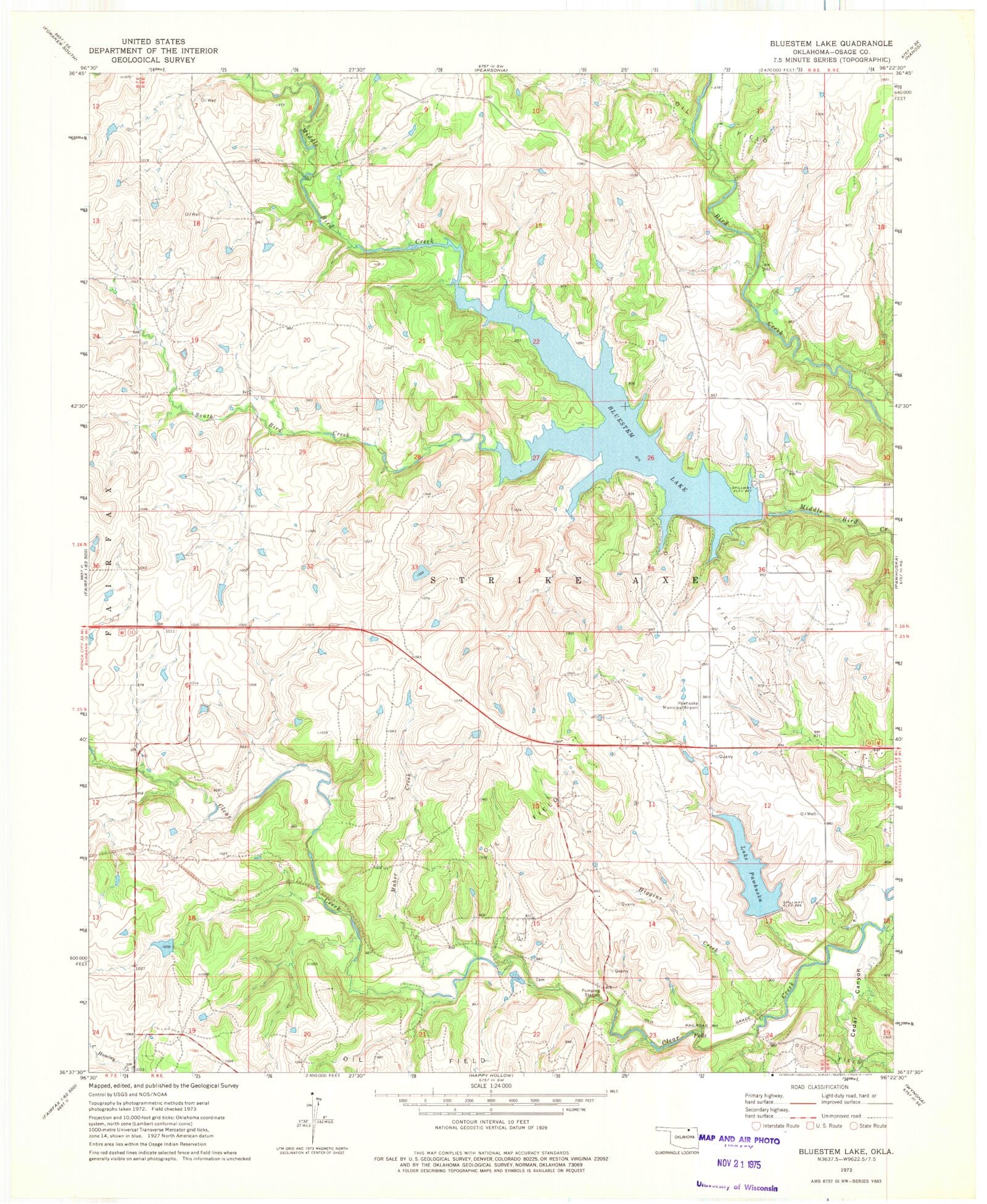 Classic USGS Bluestem Lake Oklahoma 7.5'x7.5' Topo Map – MyTopo Map Store
