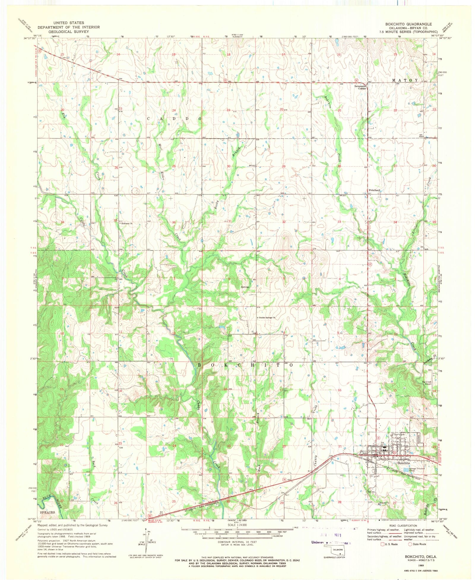 Classic USGS Bokchito Oklahoma 7.5'x7.5' Topo Map – MyTopo Map Store