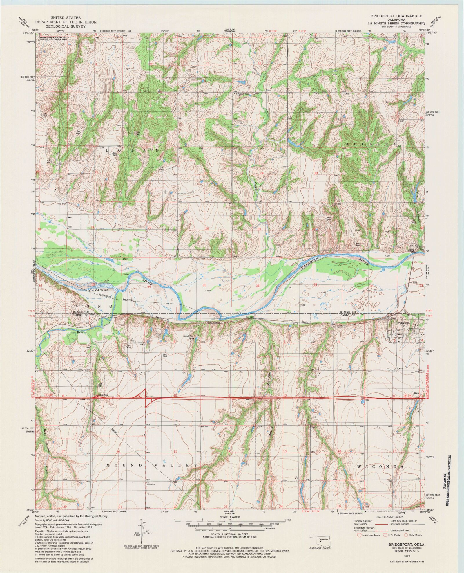 Classic USGS Bridgeport Oklahoma 7.5'x7.5' Topo Map – MyTopo Map Store