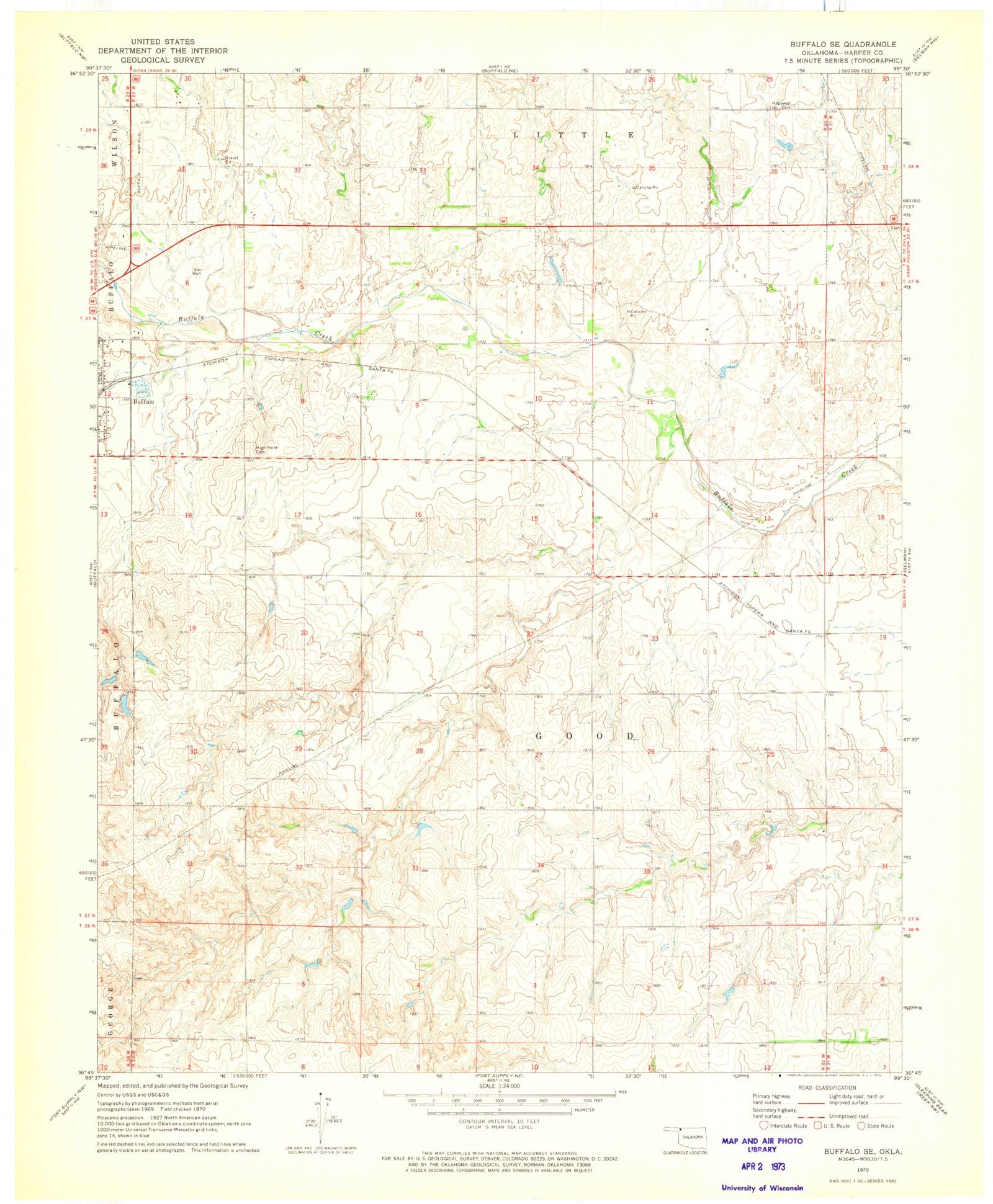 Classic USGS Buffalo SE Oklahoma 7.5'x7.5' Topo Map – MyTopo Map Store