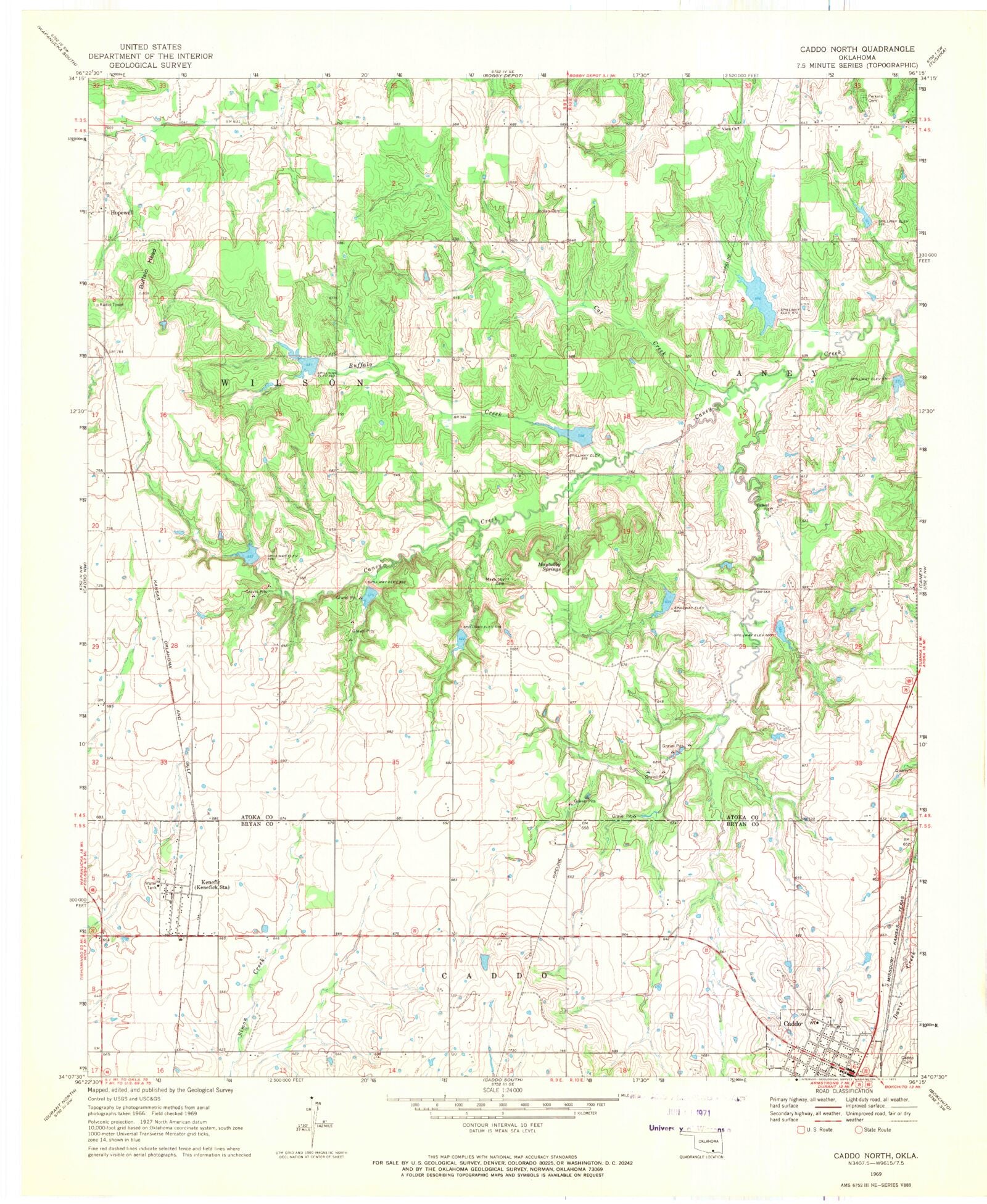 Classic USGS Caddo North Oklahoma 7.5'x7.5' Topo Map – MyTopo Map Store