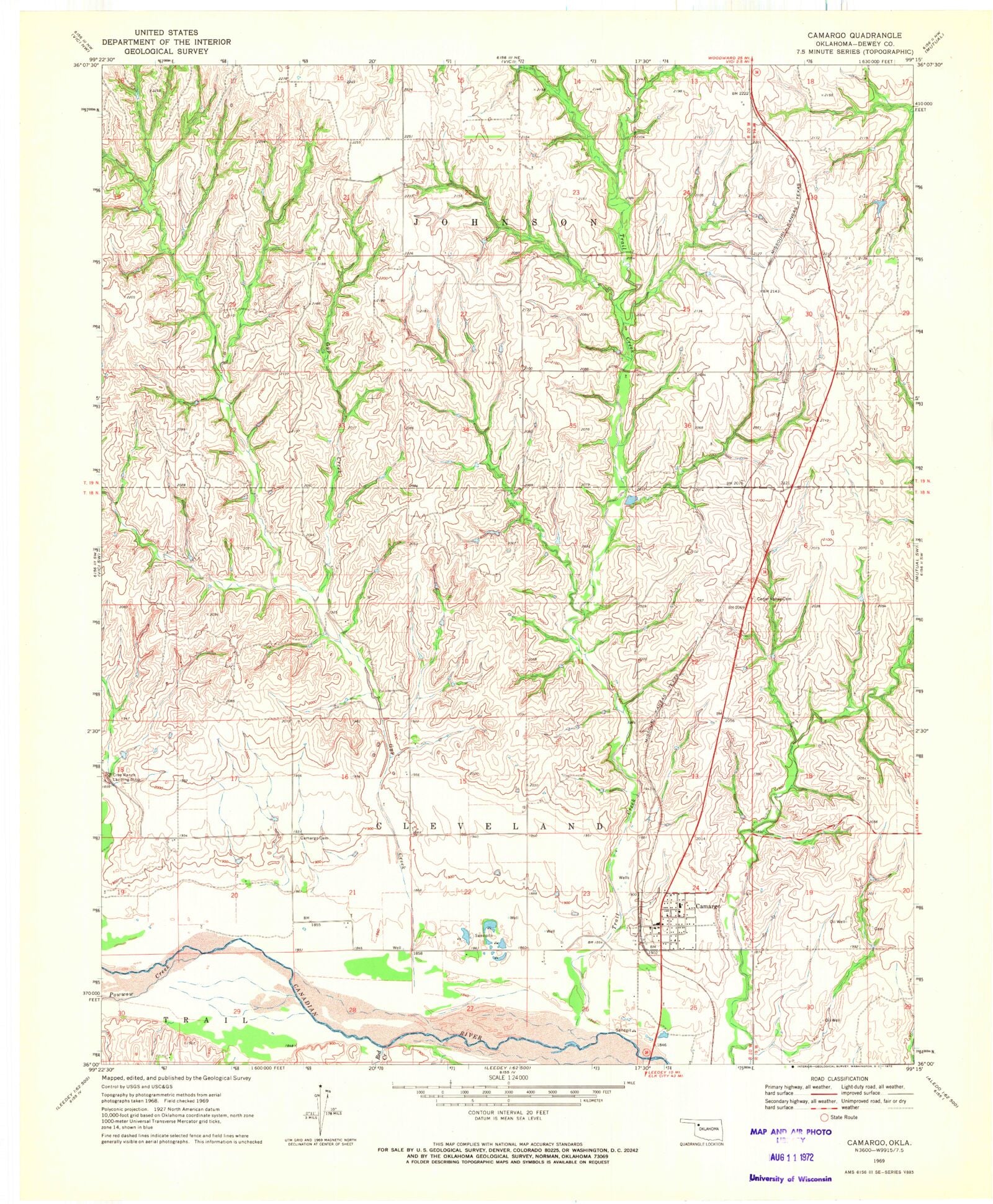 Classic USGS Camargo Oklahoma 7.5'x7.5' Topo Map – MyTopo Map Store