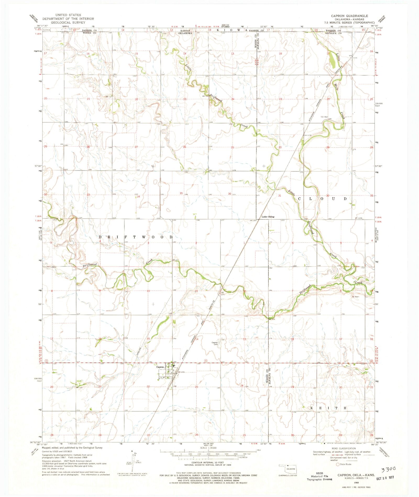 Classic USGS Capron Oklahoma 7.5'x7.5' Topo Map – MyTopo Map Store