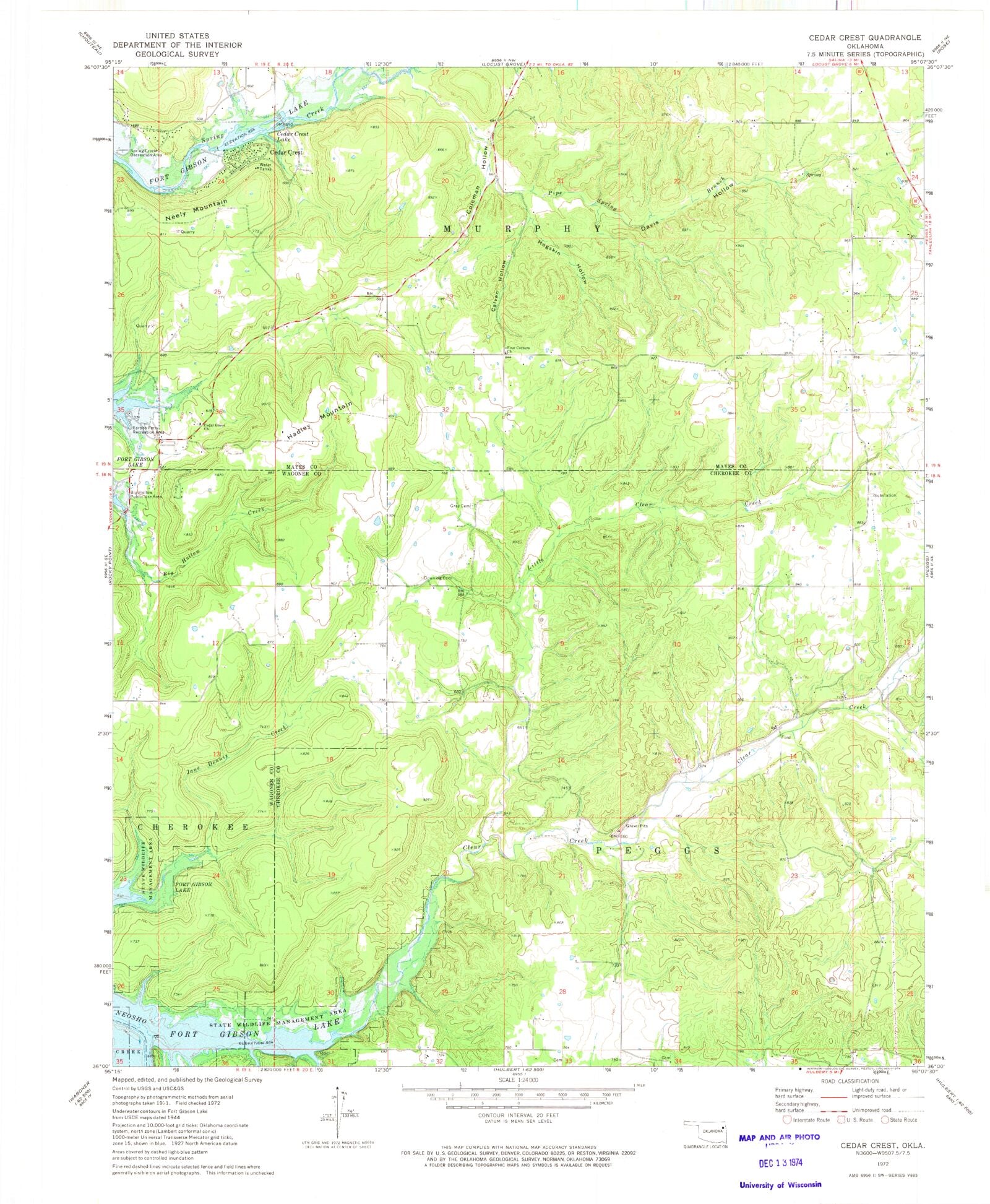 Classic USGS Cedar Crest Oklahoma 7.5'x7.5' Topo Map – MyTopo Map Store