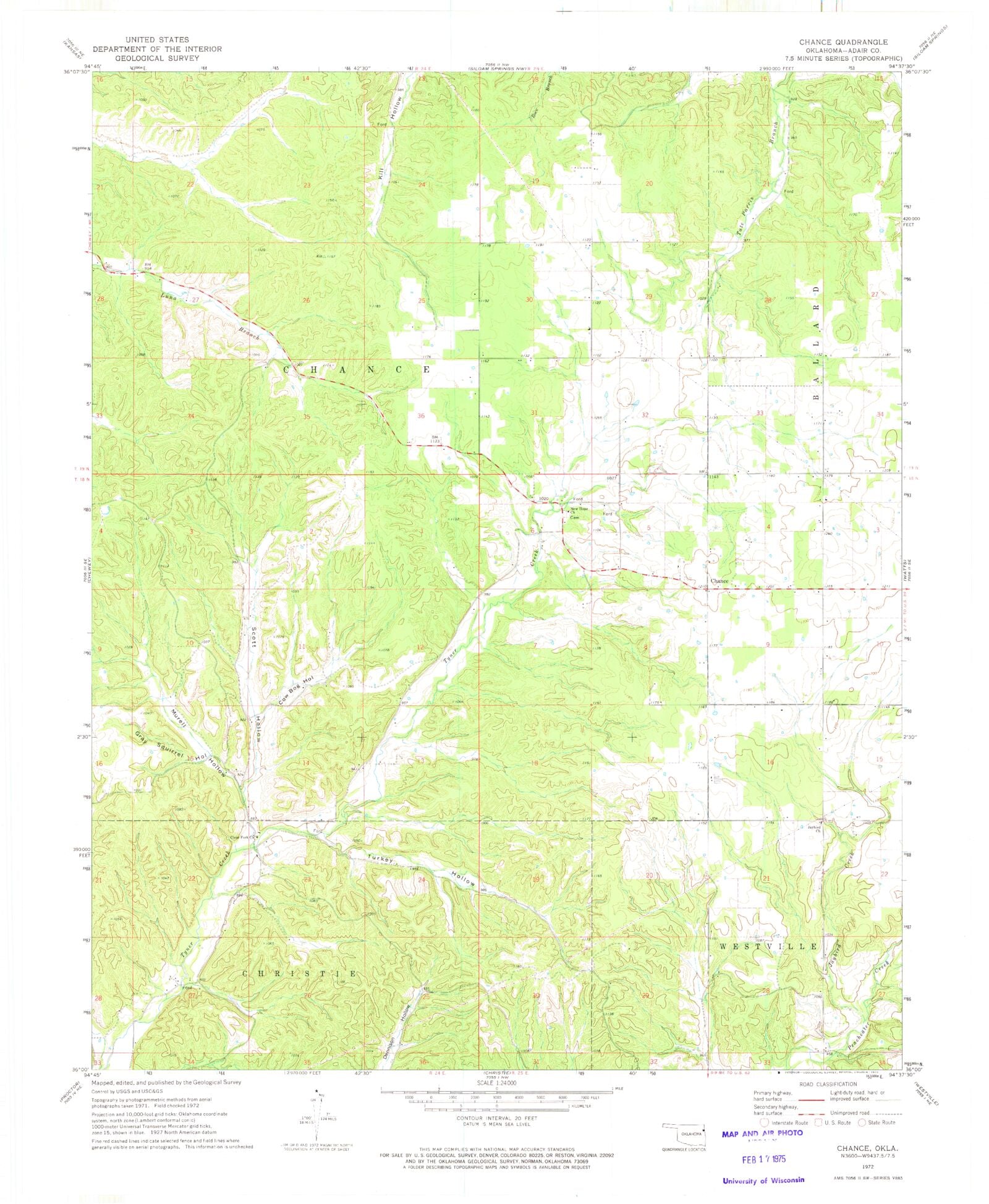 Classic USGS Chance Oklahoma 7.5'x7.5' Topo Map – MyTopo Map Store