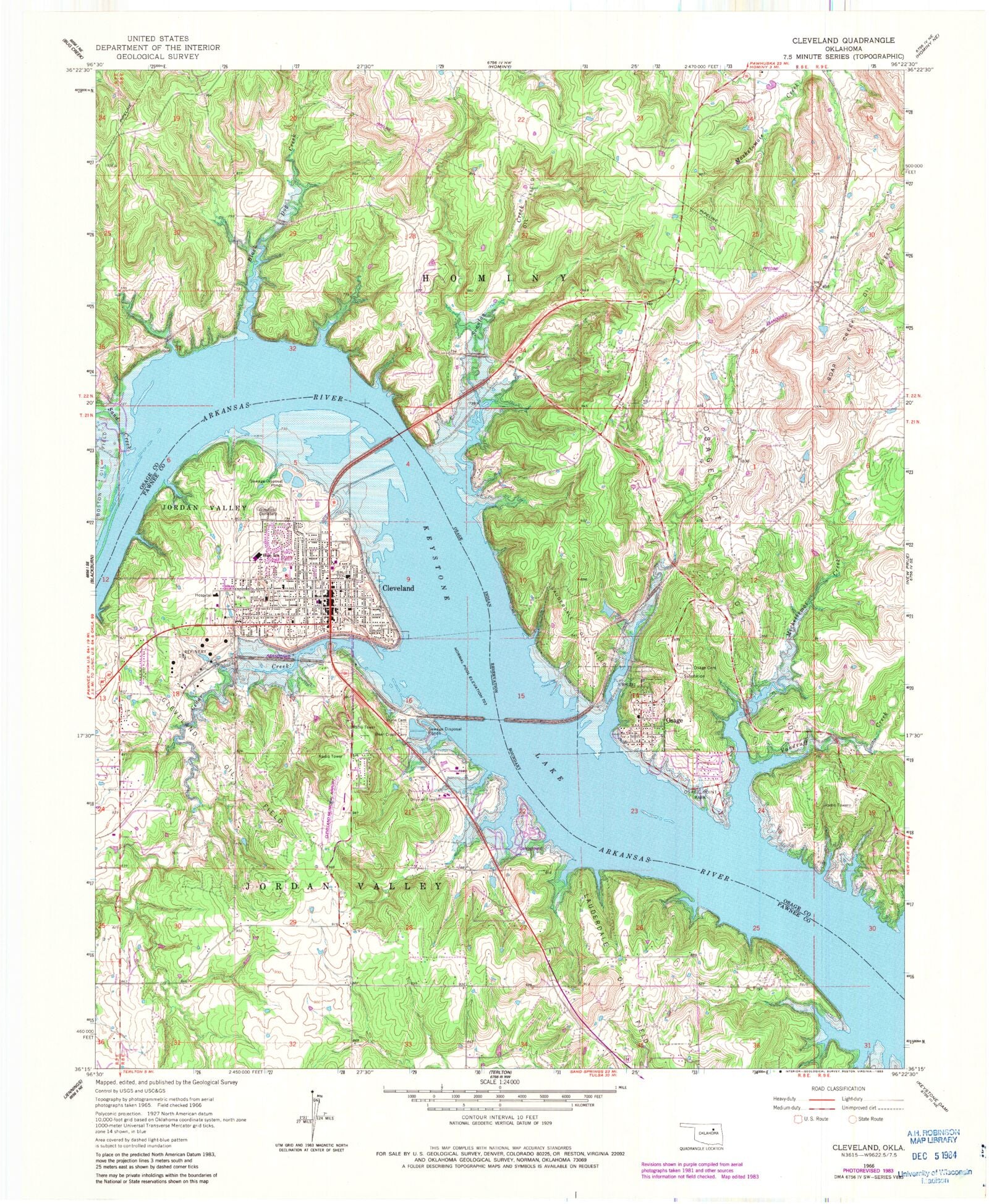 Classic USGS Cleveland Oklahoma 7.5'x7.5' Topo Map – MyTopo Map Store
