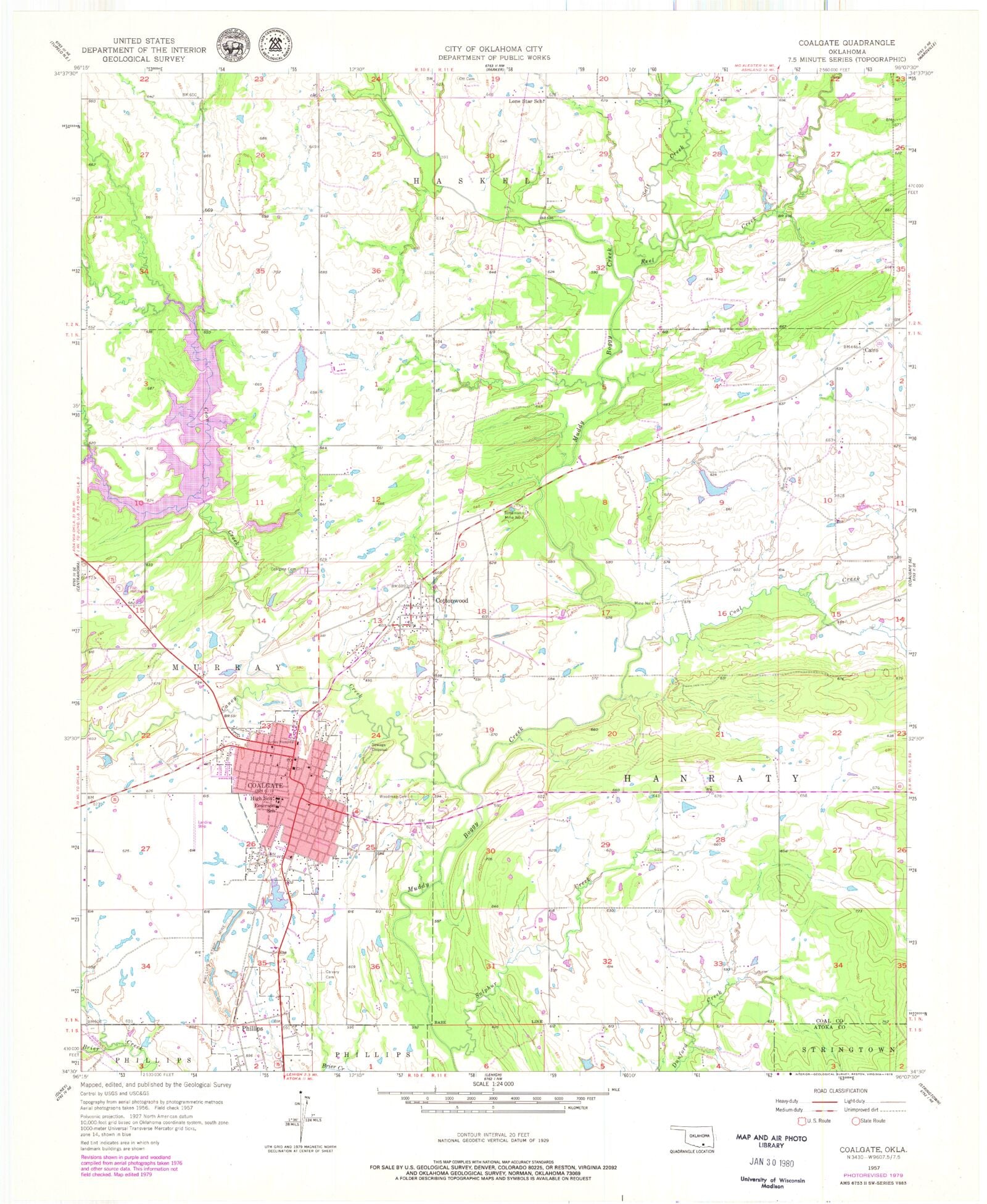 Classic USGS Coalgate Oklahoma 7.5'x7.5' Topo Map – MyTopo Map Store