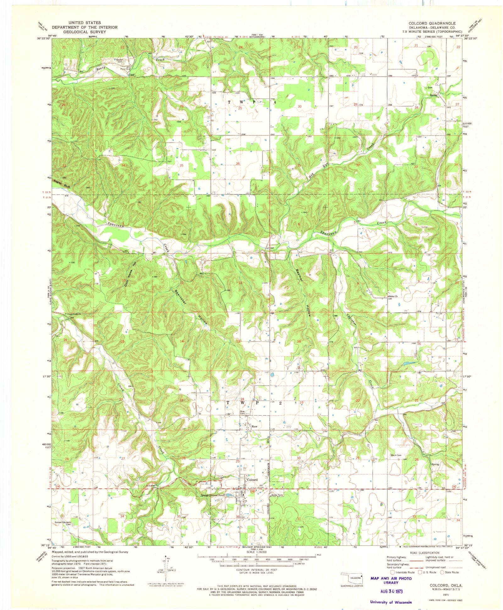Classic USGS Colcord Oklahoma 7.5'x7.5' Topo Map – MyTopo Map Store