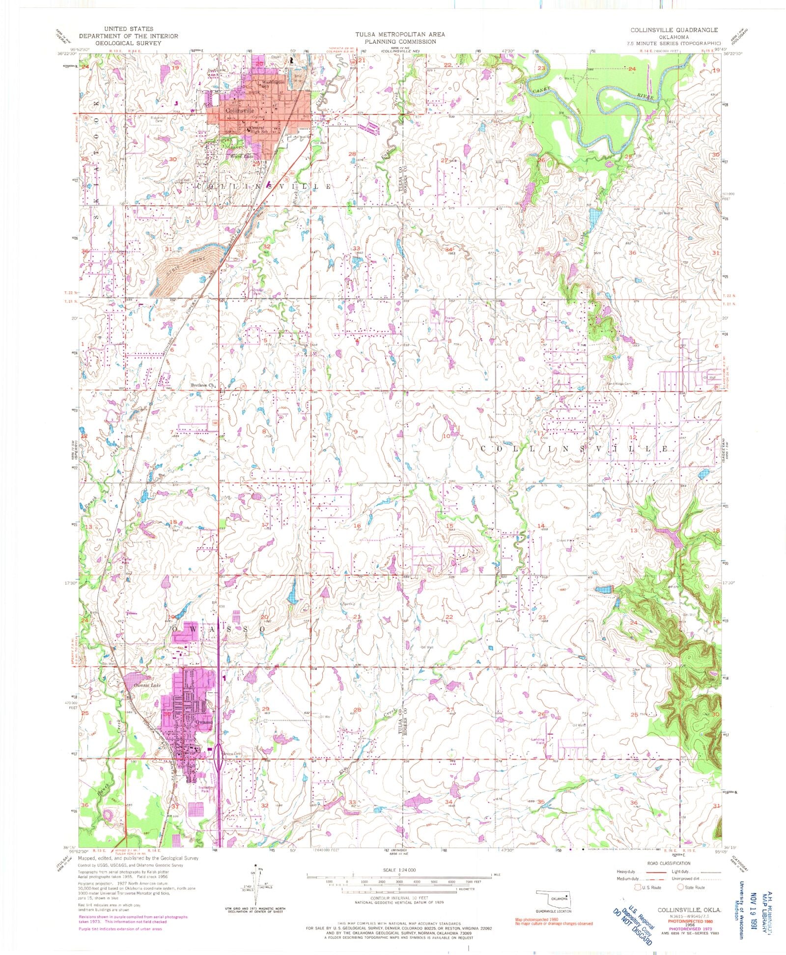Classic USGS Collinsville Oklahoma 7.5'x7.5' Topo Map – MyTopo Map Store