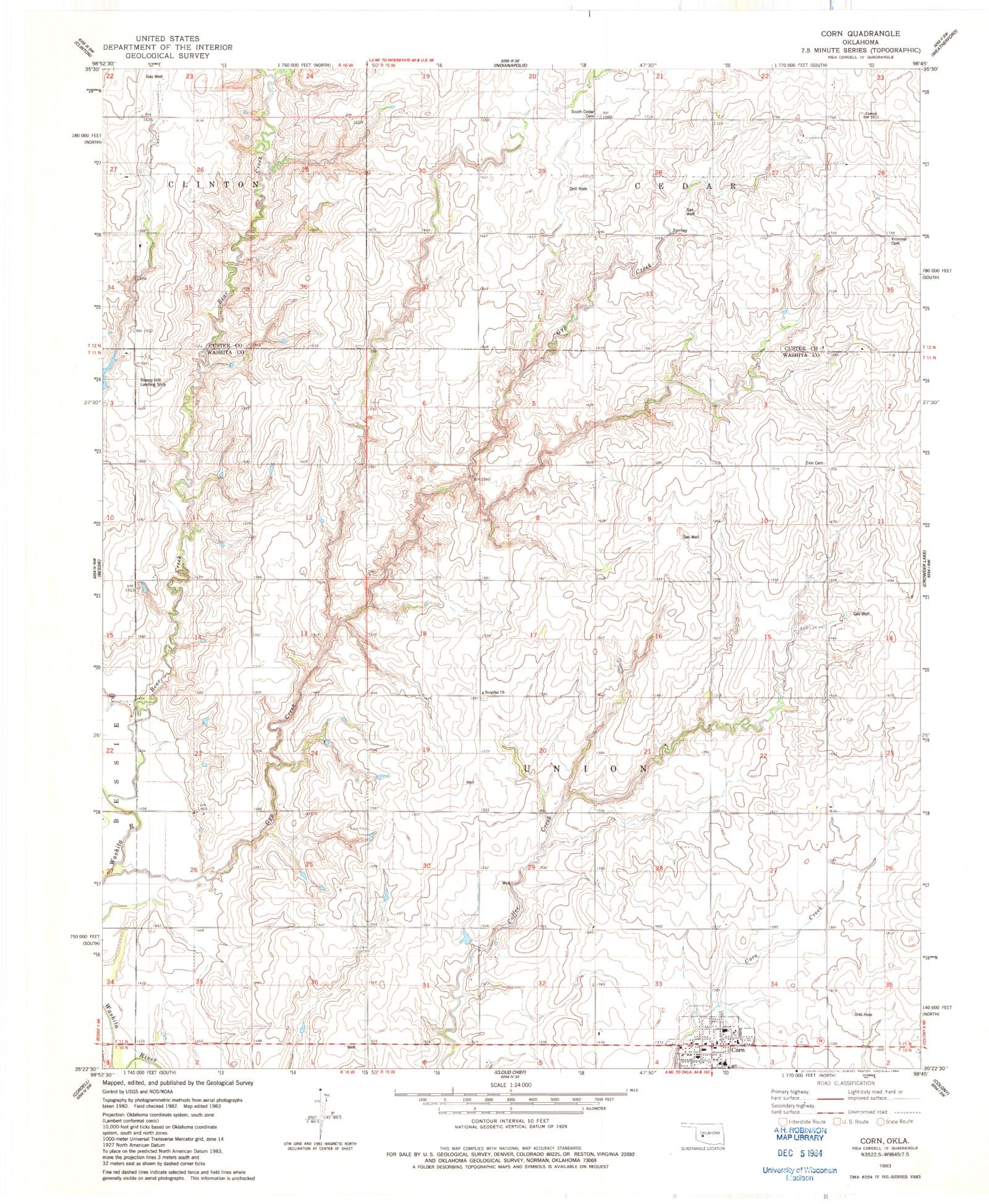 Classic USGS Corn Oklahoma 7.5'x7.5' Topo Map – MyTopo Map Store
