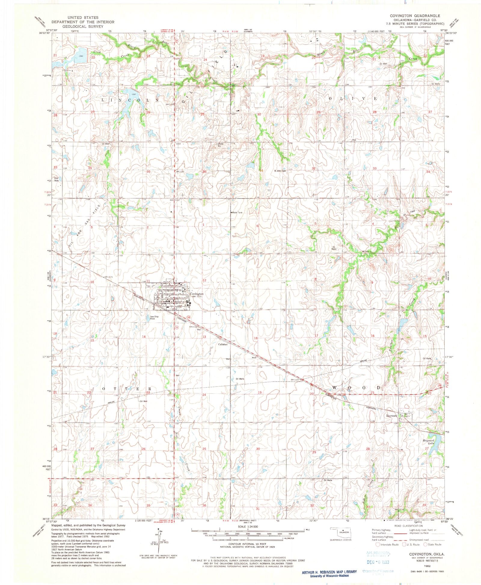 Classic USGS Covington Oklahoma 7.5'x7.5' Topo Map – MyTopo Map Store