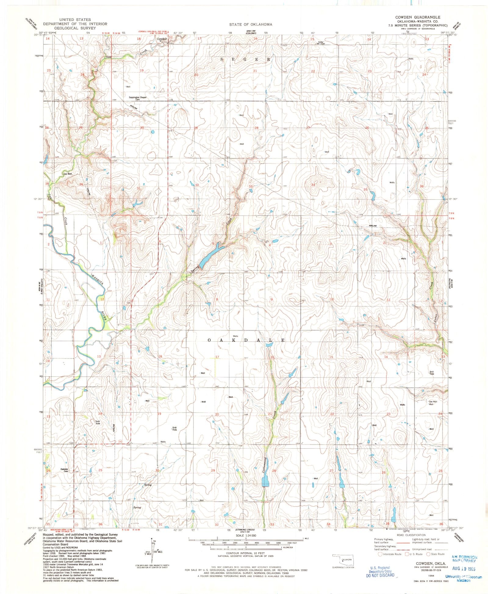 Classic USGS Cowden Oklahoma 7.5'x7.5' Topo Map – MyTopo Map Store