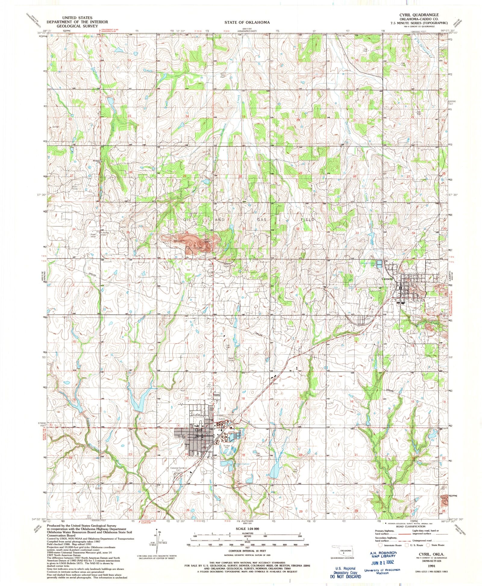 Classic USGS Cyril Oklahoma 7.5'x7.5' Topo Map – MyTopo Map Store