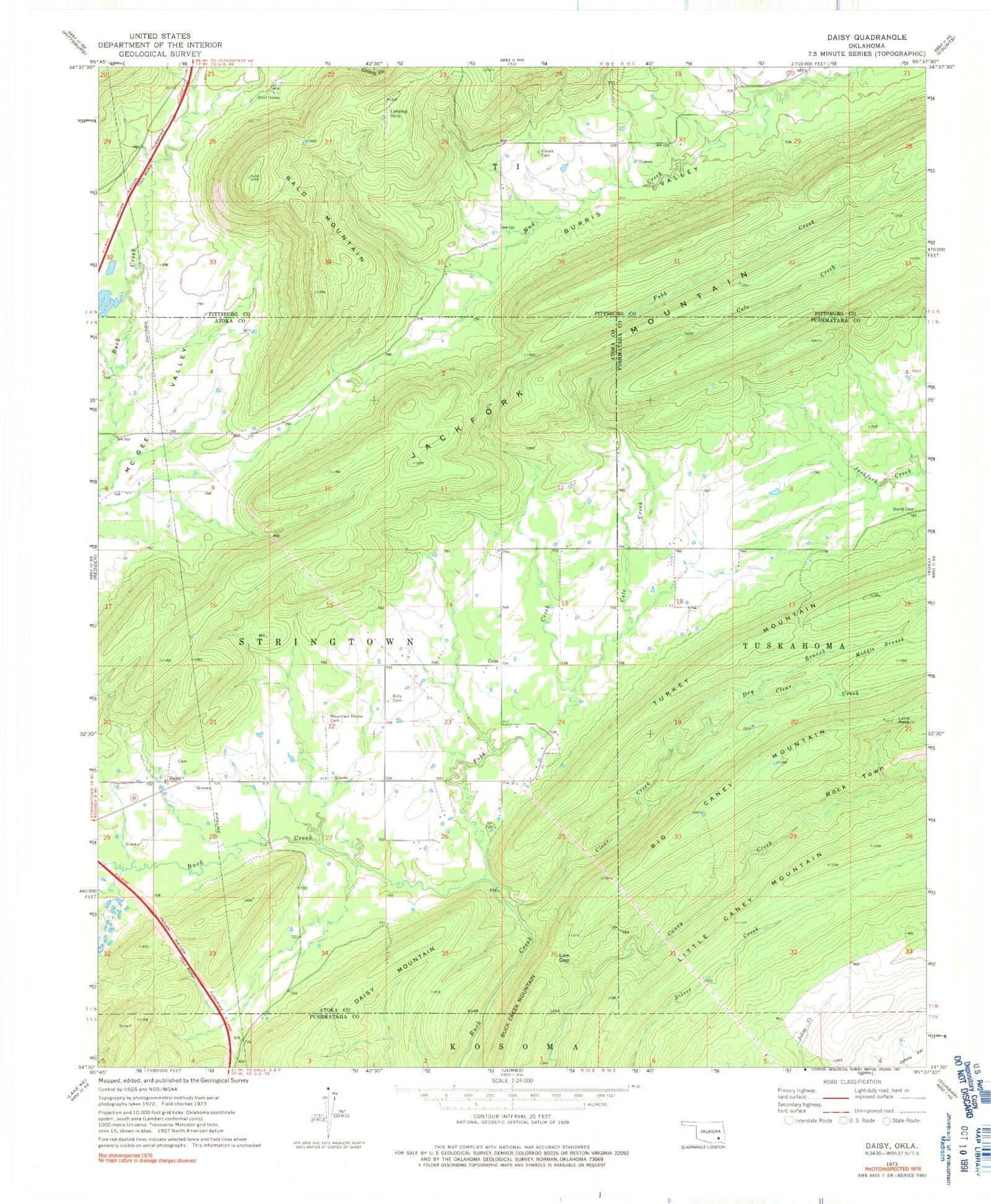 Classic USGS Daisy Oklahoma 7.5'x7.5' Topo Map – MyTopo Map Store