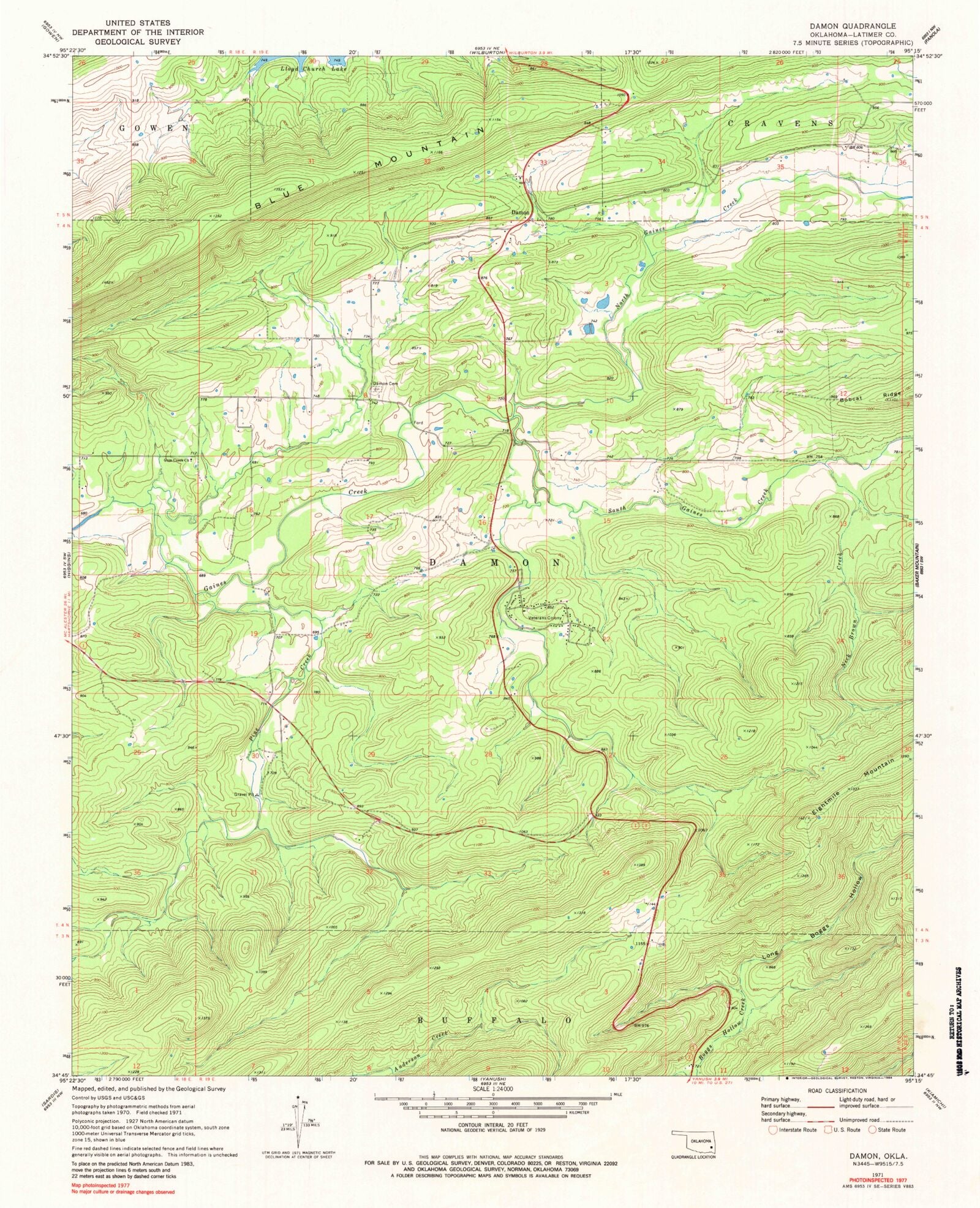 Classic USGS Damon Oklahoma 7.5'x7.5' Topo Map – MyTopo Map Store