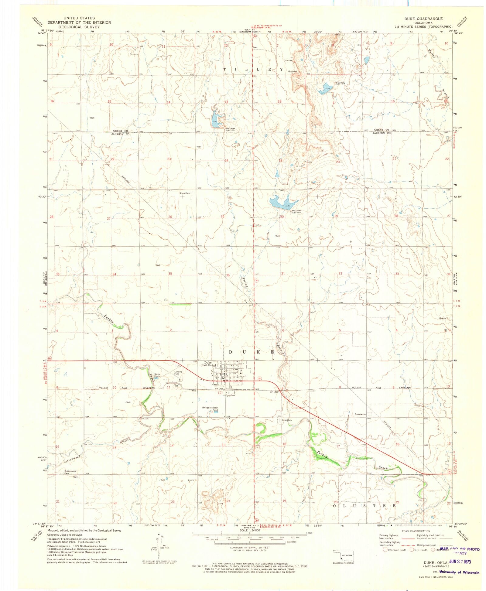 Classic USGS Duke Oklahoma 7.5'x7.5' Topo Map – MyTopo Map Store