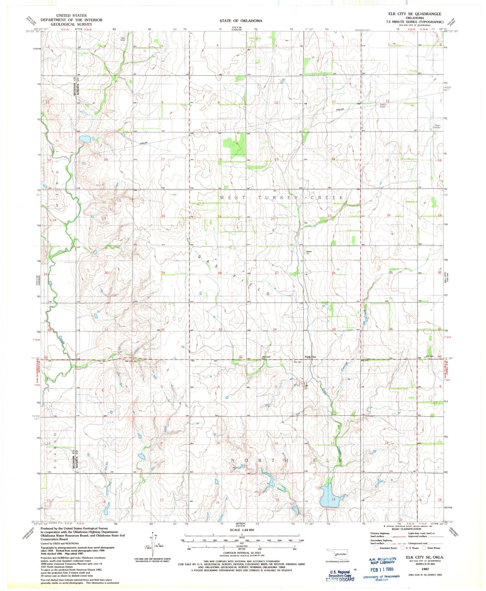 Classic USGS Elk City SE Oklahoma 7.5'x7.5' Topo Map – MyTopo Map Store