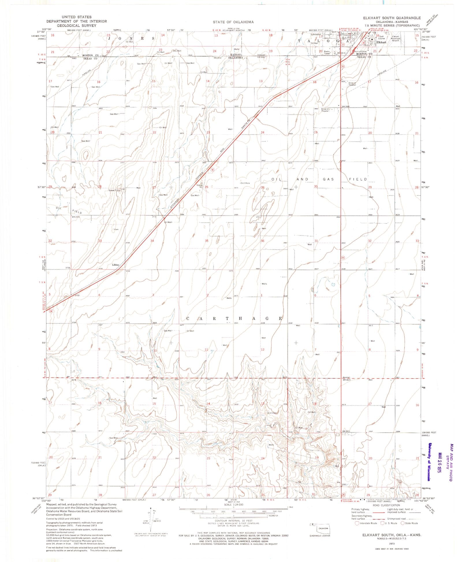 Classic USGS Elkhart South Kansas 7.5'x7.5' Topo Map – MyTopo Map Store