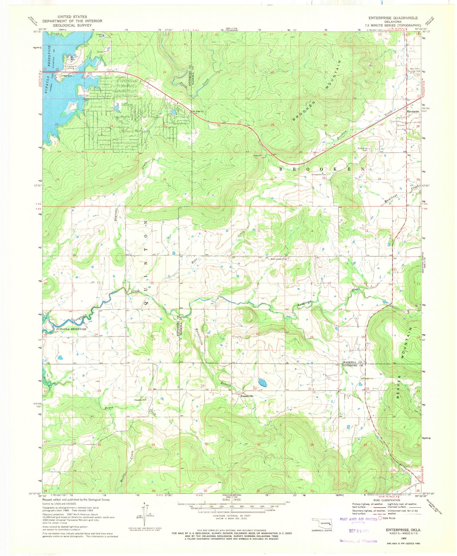 Classic USGS Enterprise Oklahoma 7.5'x7.5' Topo Map – MyTopo Map Store