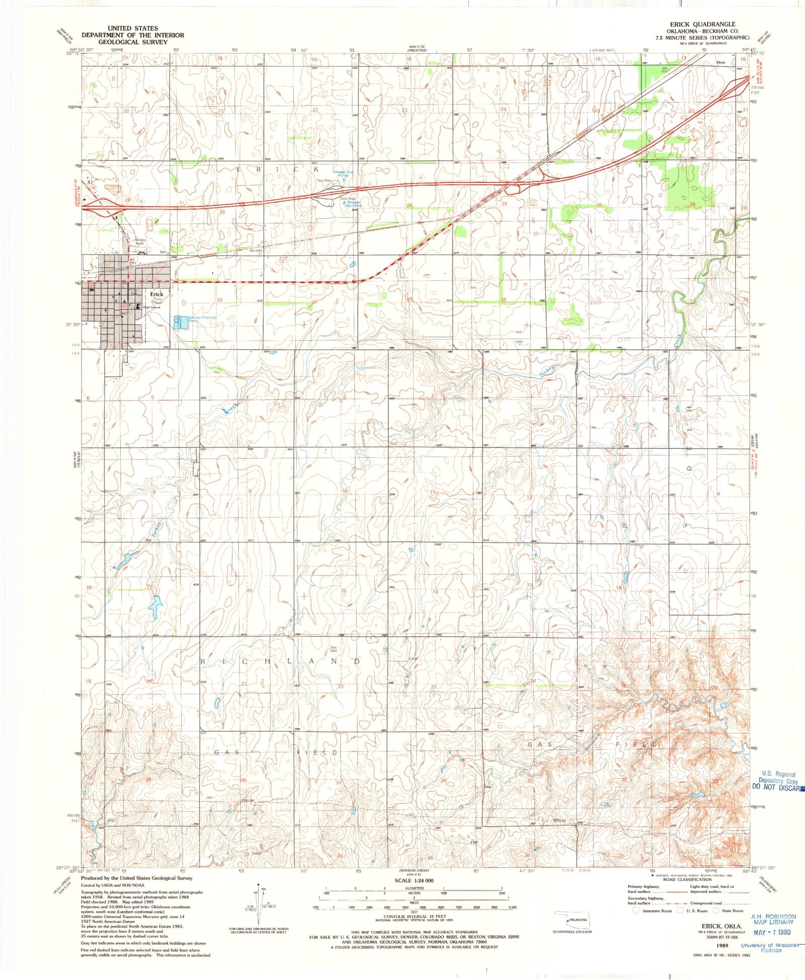 Classic USGS Erick Oklahoma 7.5'x7.5' Topo Map – MyTopo Map Store