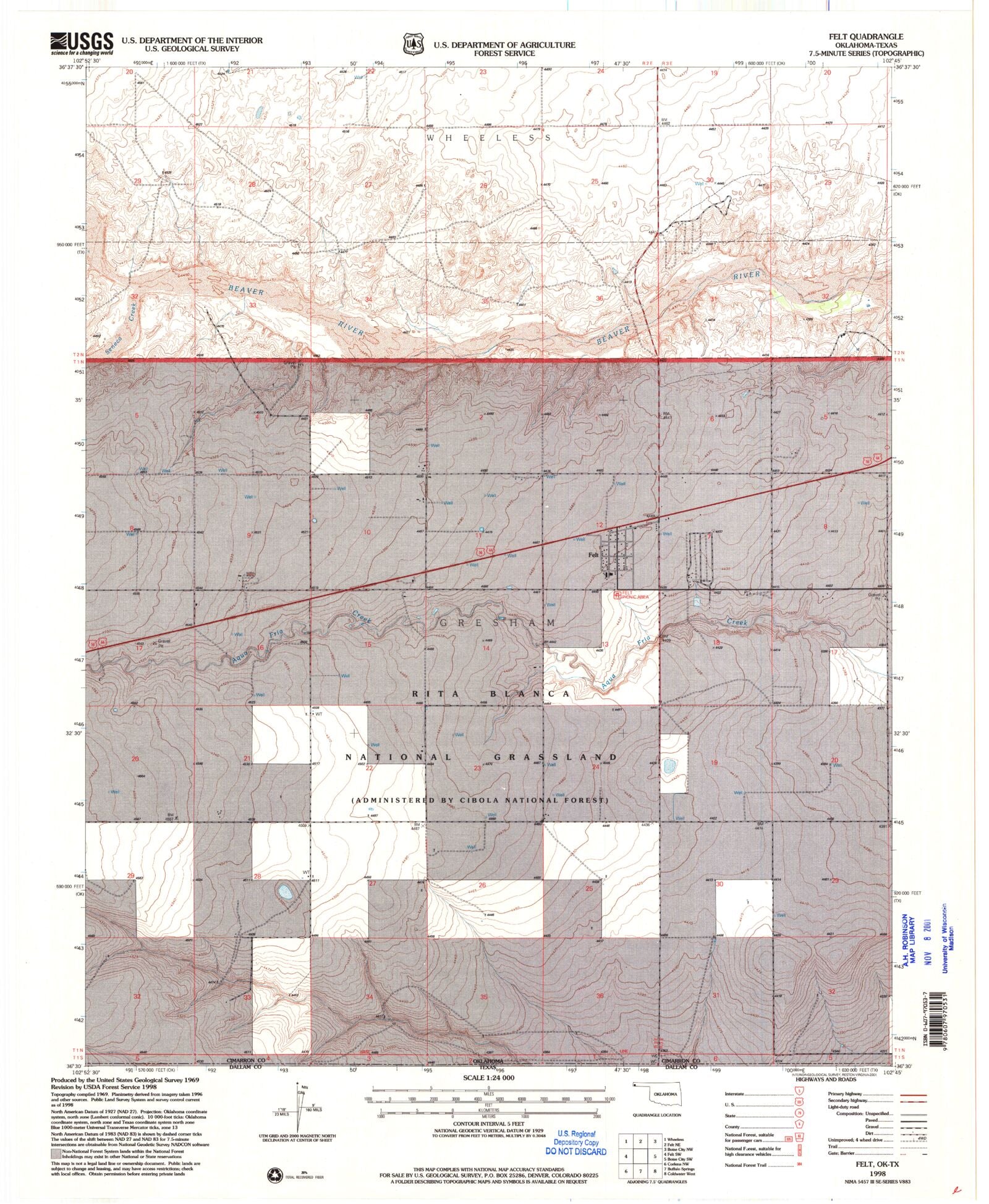 Classic USGS Felt Oklahoma 7.5'x7.5' Topo Map – MyTopo Map Store