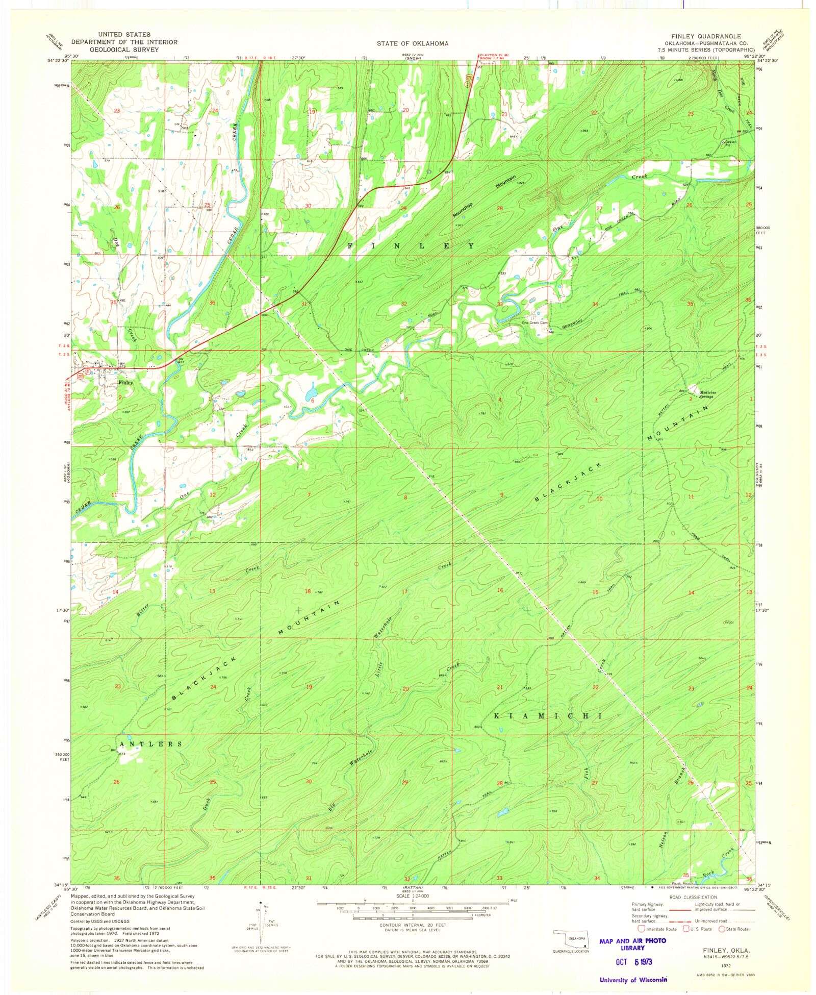 Classic USGS Finley Oklahoma 7.5'x7.5' Topo Map – MyTopo Map Store