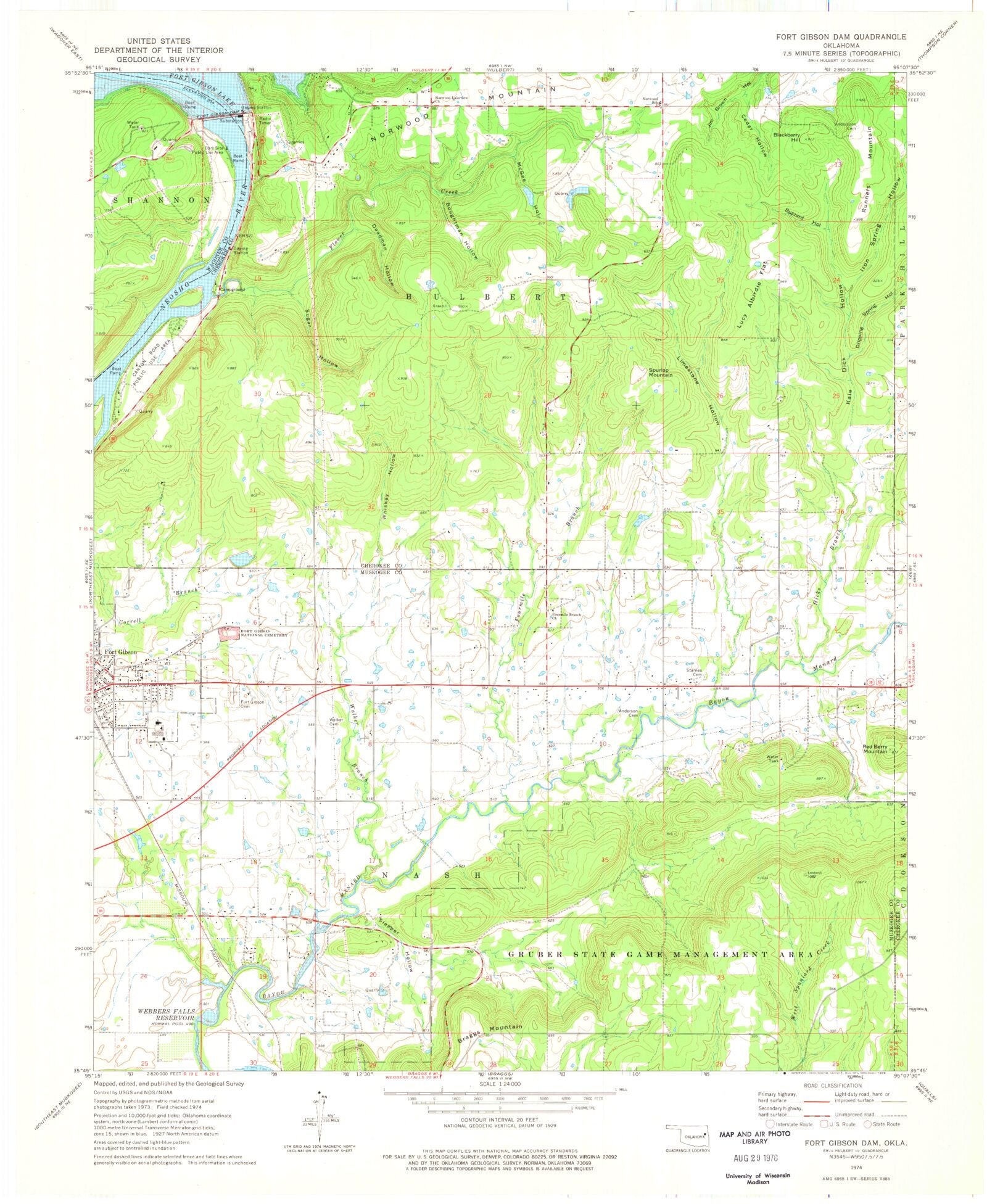 Classic USGS Fort Gibson Dam Oklahoma 7.5'x7.5' Topo Map – MyTopo Map Store