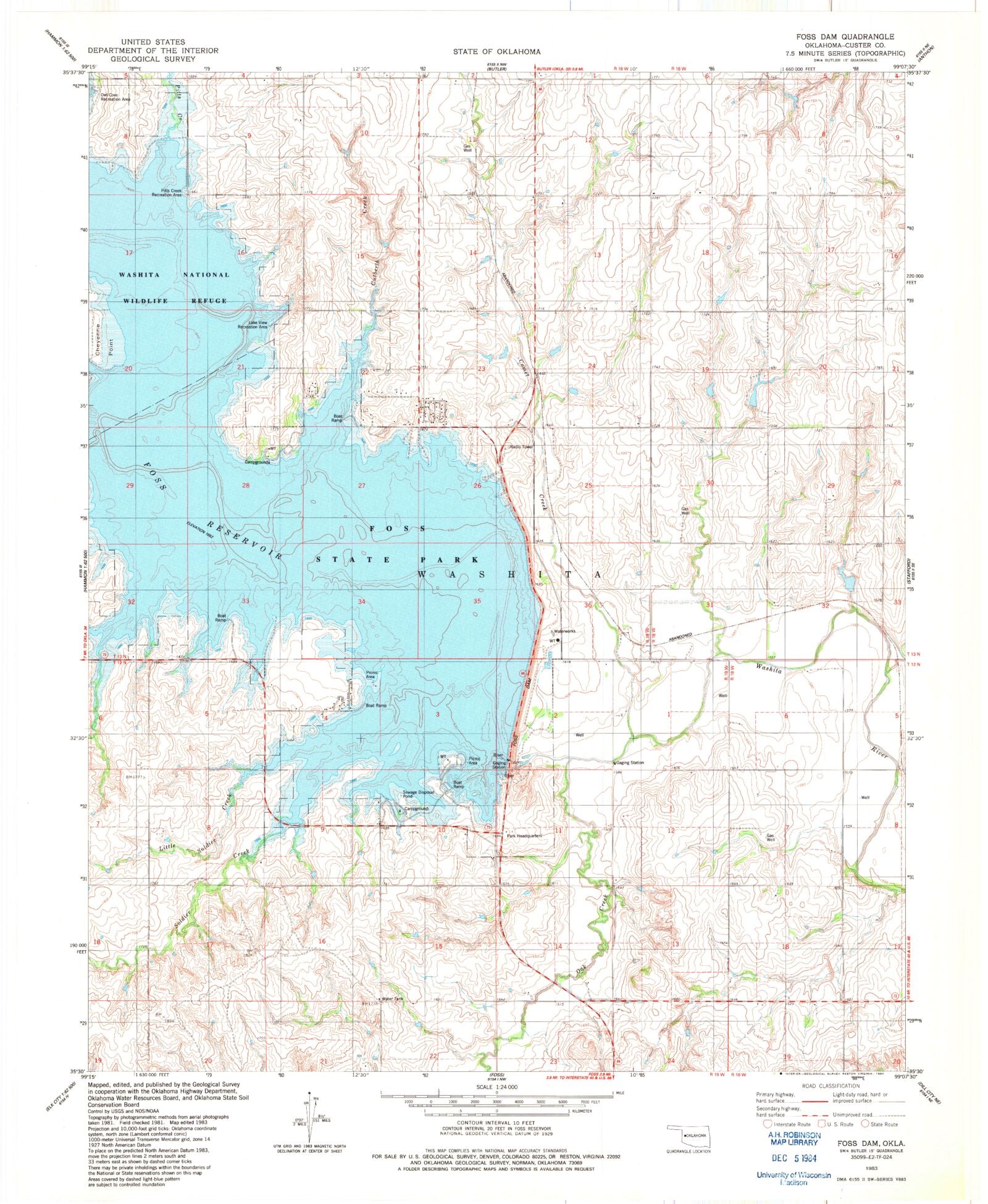 Classic USGS Foss Dam Oklahoma 7.5'x7.5' Topo Map – MyTopo Map Store