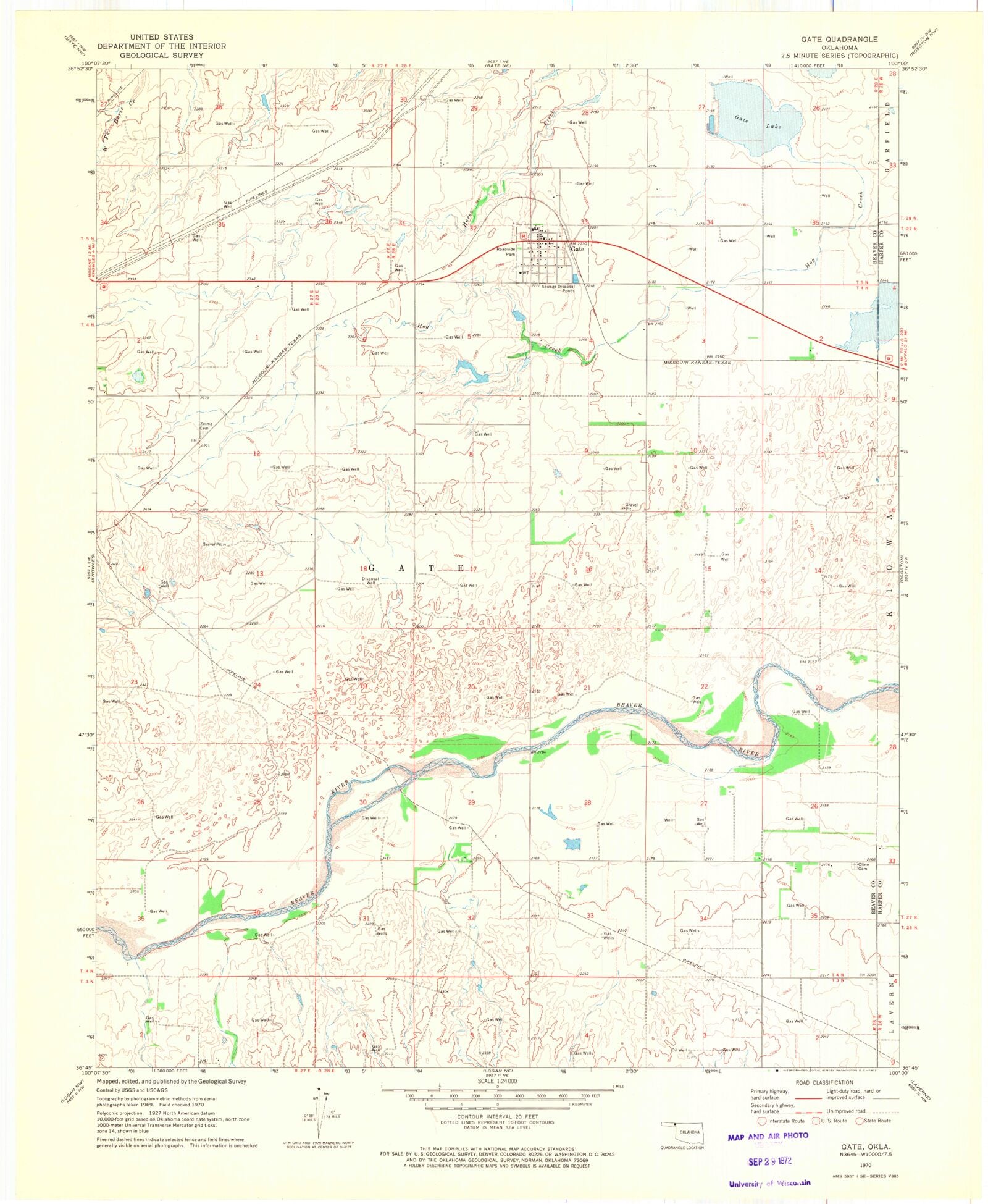 Classic USGS Gate Oklahoma 7.5'x7.5' Topo Map – MyTopo Map Store
