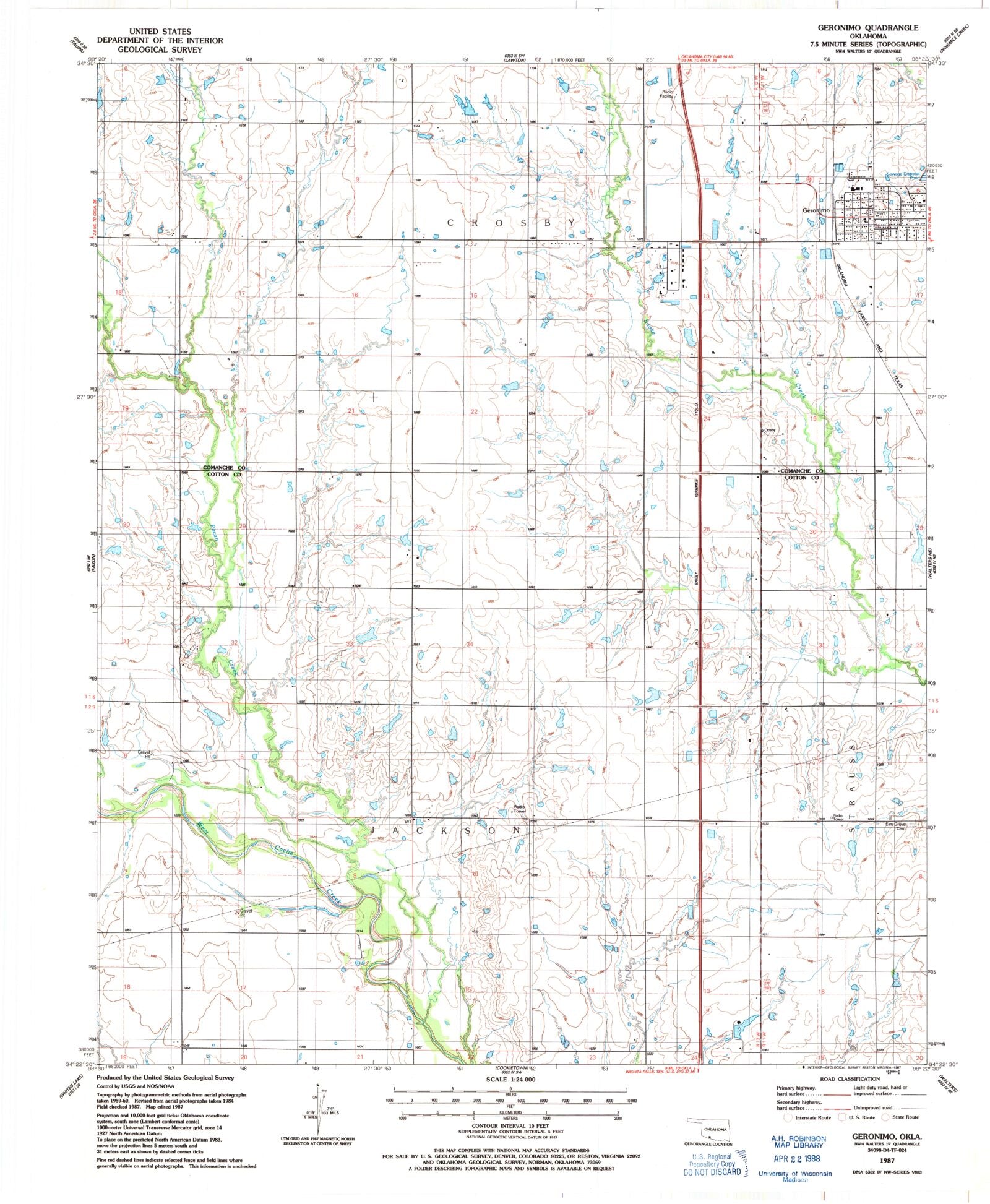 Classic USGS Geronimo Oklahoma 7.5'x7.5' Topo Map – MyTopo Map Store