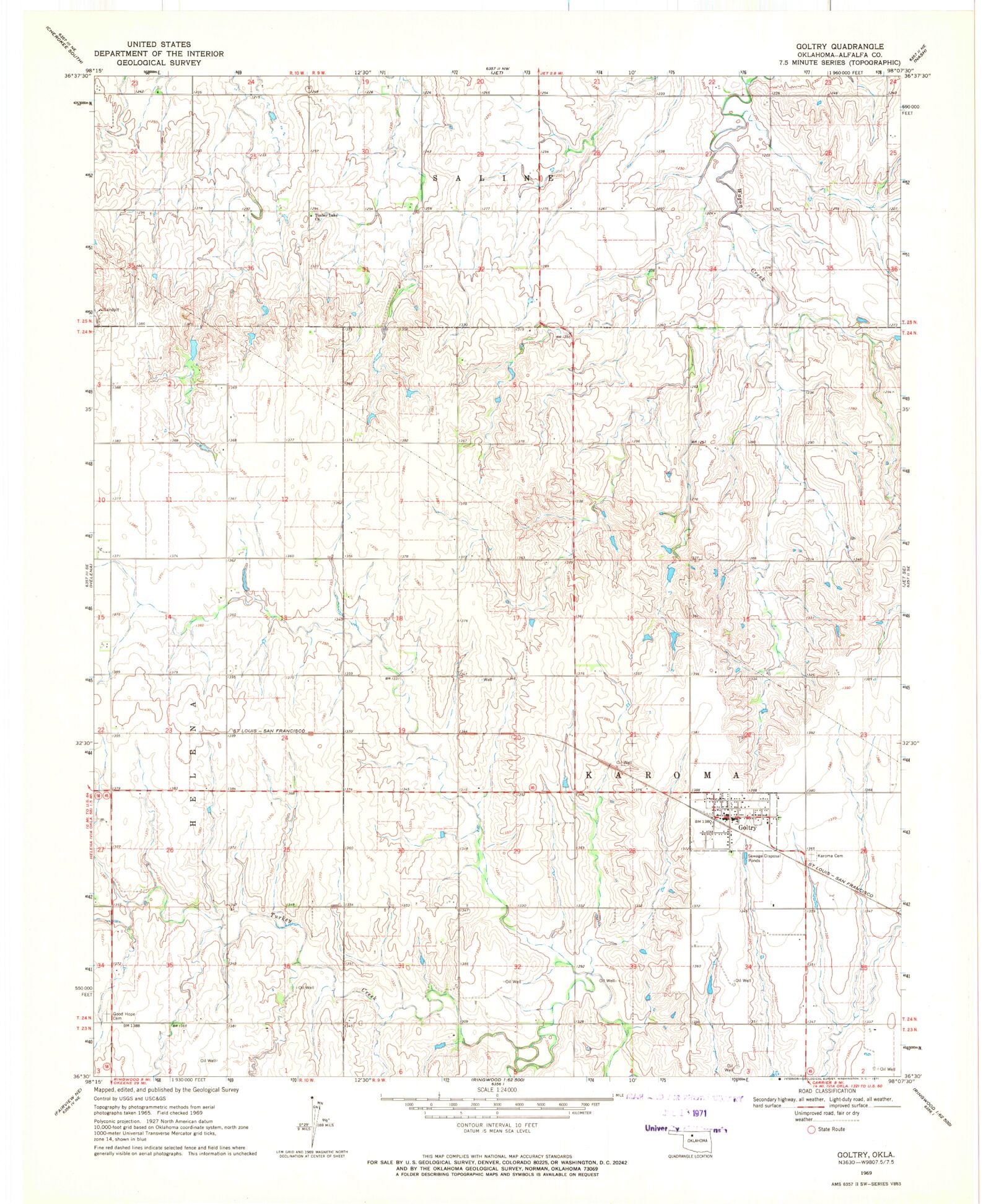 Classic USGS Goltry Oklahoma 7.5'x7.5' Topo Map – MyTopo Map Store