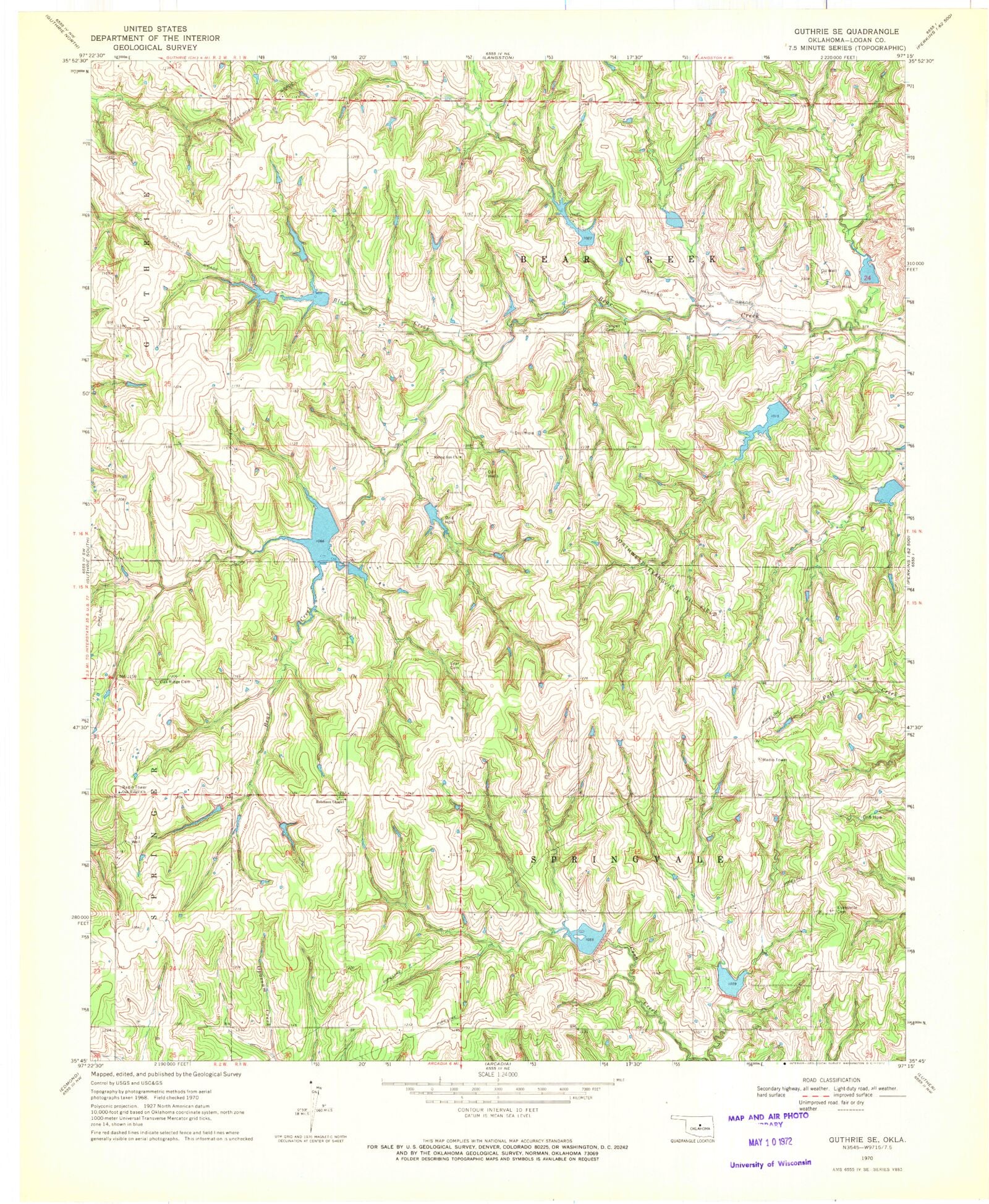 Classic USGS Guthrie SE Oklahoma 7.5'x7.5' Topo Map – MyTopo Map Store