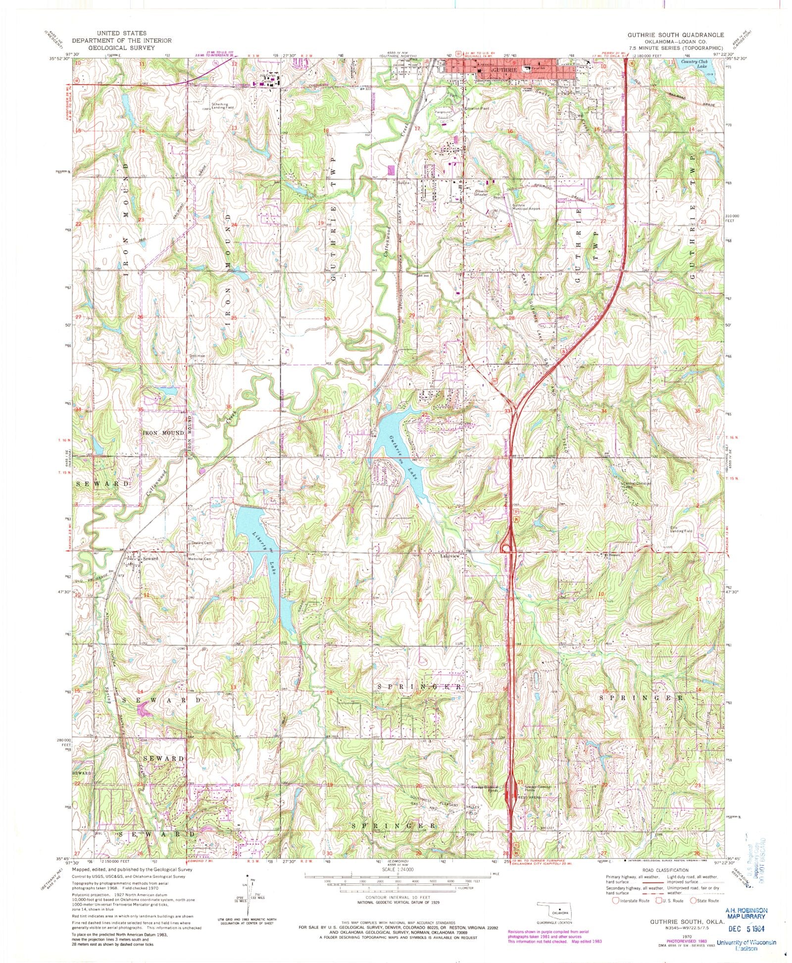 Classic USGS Guthrie South Oklahoma 7.5'x7.5' Topo Map – MyTopo Map Store
