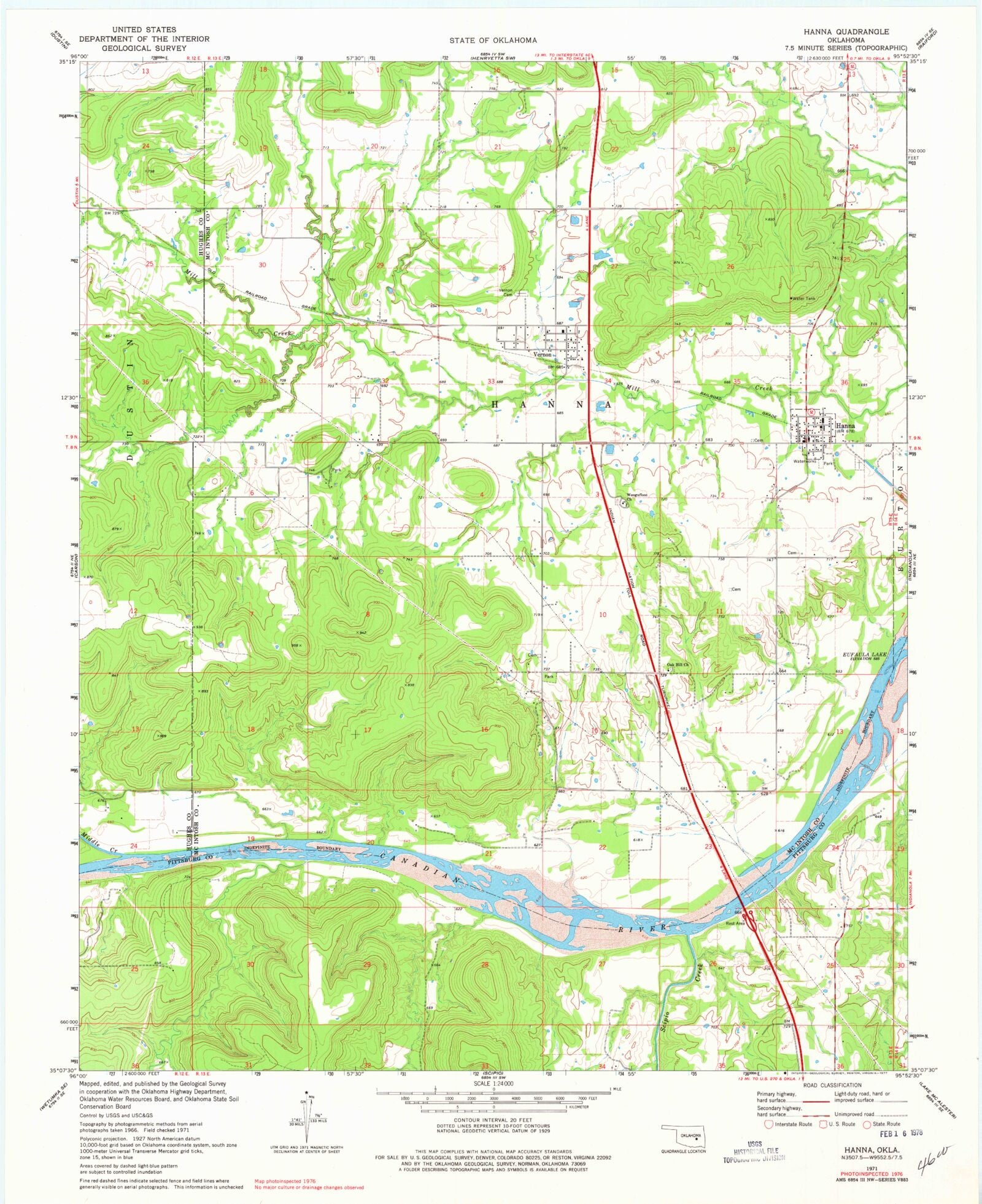 Classic USGS Hanna Oklahoma 7.5'x7.5' Topo Map – MyTopo Map Store