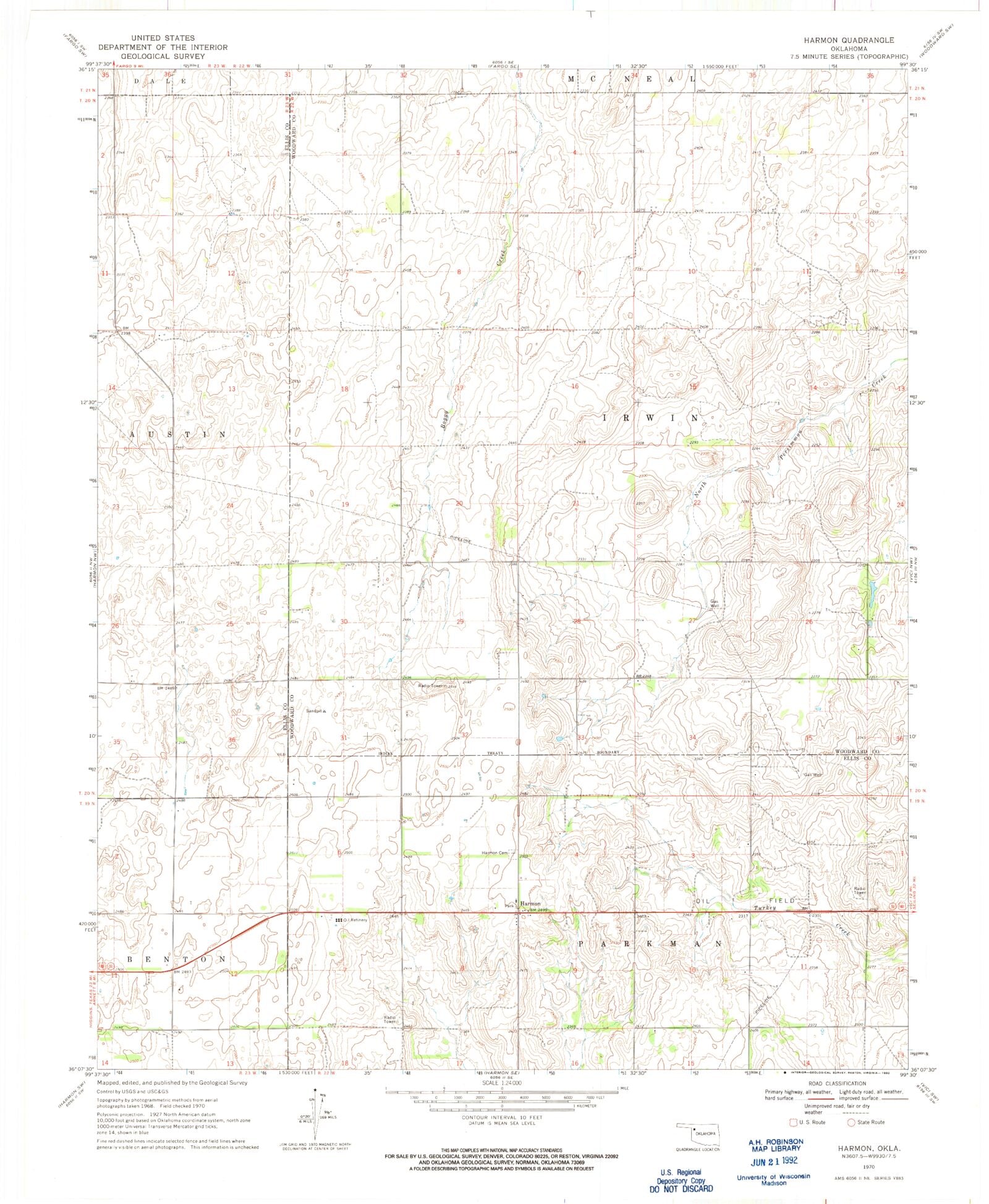 Classic USGS Harmon Oklahoma 7.5'x7.5' Topo Map – MyTopo Map Store