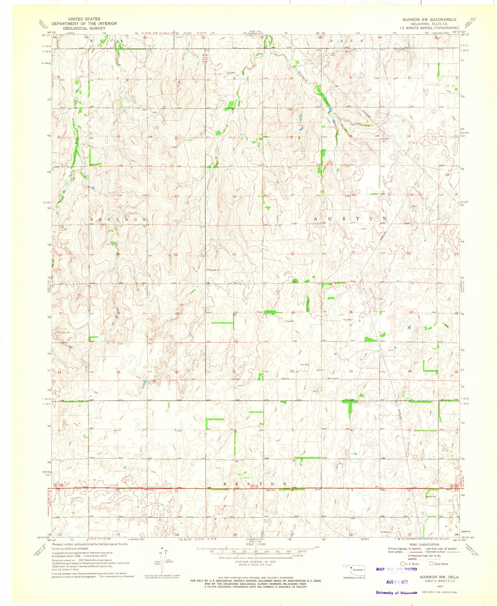 Classic USGS Harmon NW Oklahoma 7.5'x7.5' Topo Map – MyTopo Map Store