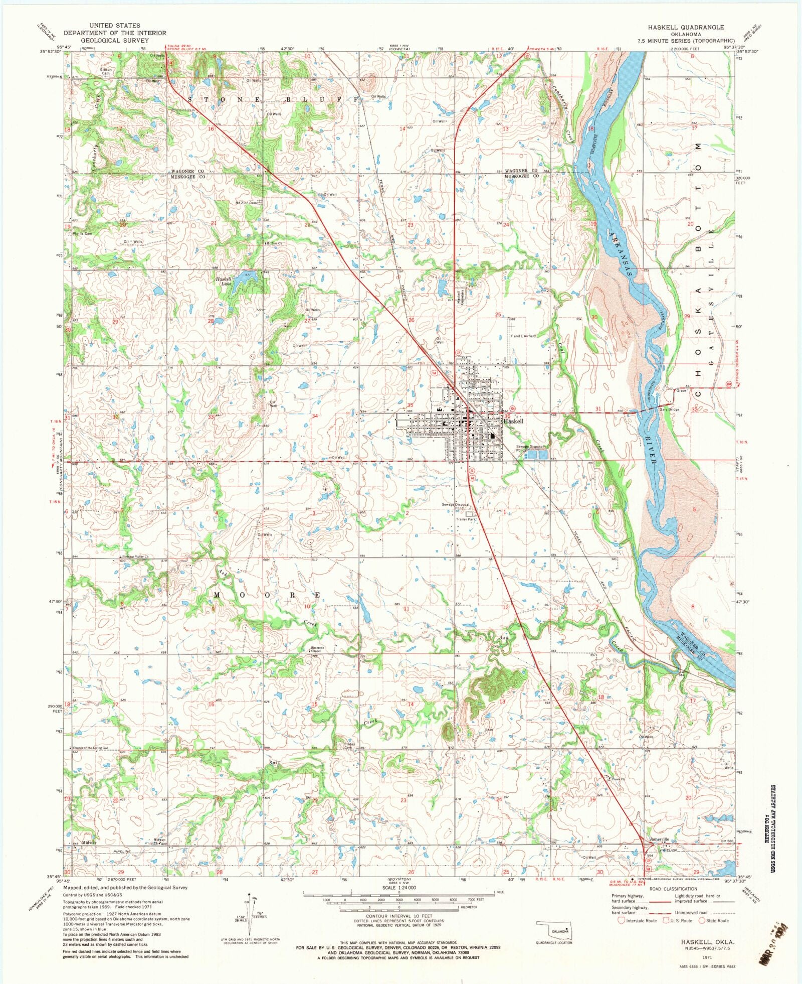 Classic USGS Haskell Oklahoma 7.5'x7.5' Topo Map – MyTopo Map Store