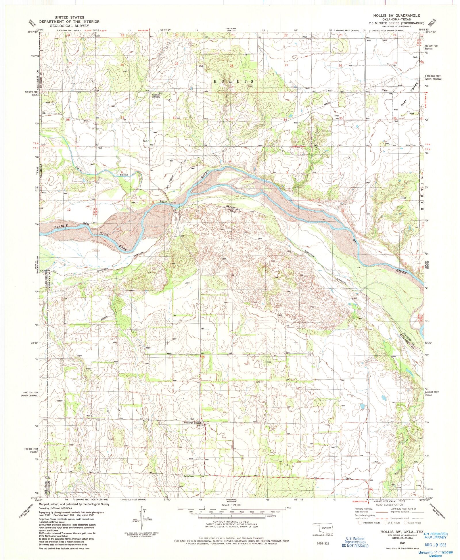 Classic USGS Hollis SW Oklahoma 7.5'x7.5' Topo Map – MyTopo Map Store